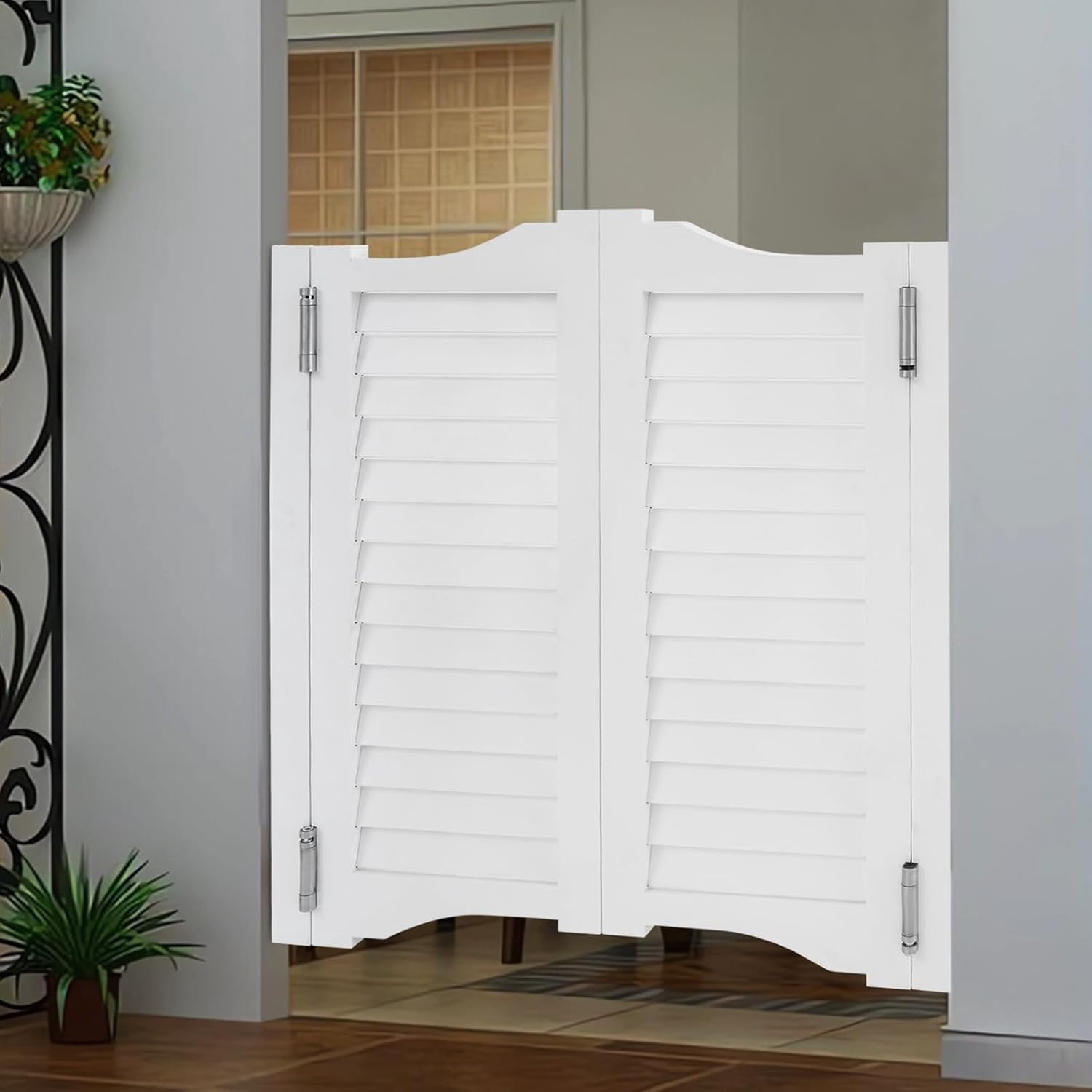 Louvered Cafe Swinging Door, Saloon Doors with Hinges Hardware, Wood ...