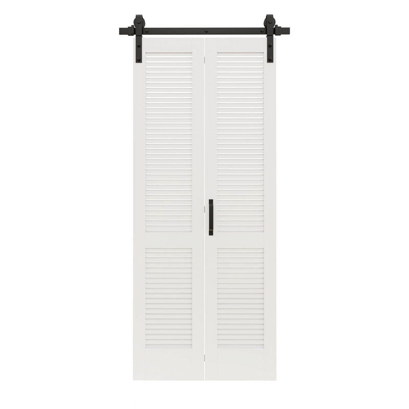 Louvered Closet Bifold Barn Door with Hardware Kit & Handle, Solid Core ...