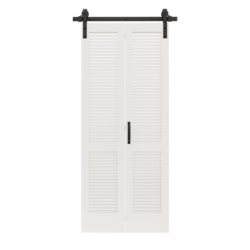 Louvered Closet Bifold Barn Door with Hardware Kit & Handle, Solid Core ...