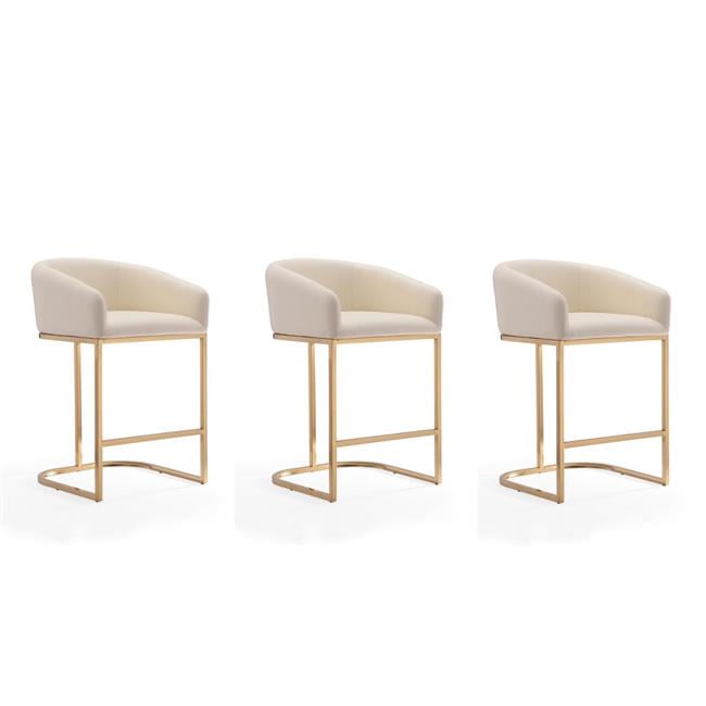 Louvre Cream & Titanium Gold Stainless Steel Counter Height Bar Stool ...
