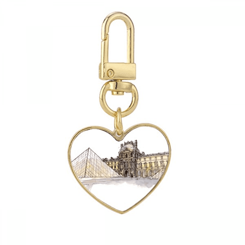 Louvre Museum in Paris France Gold Heart Keychain Metal Keyring Holder ...
