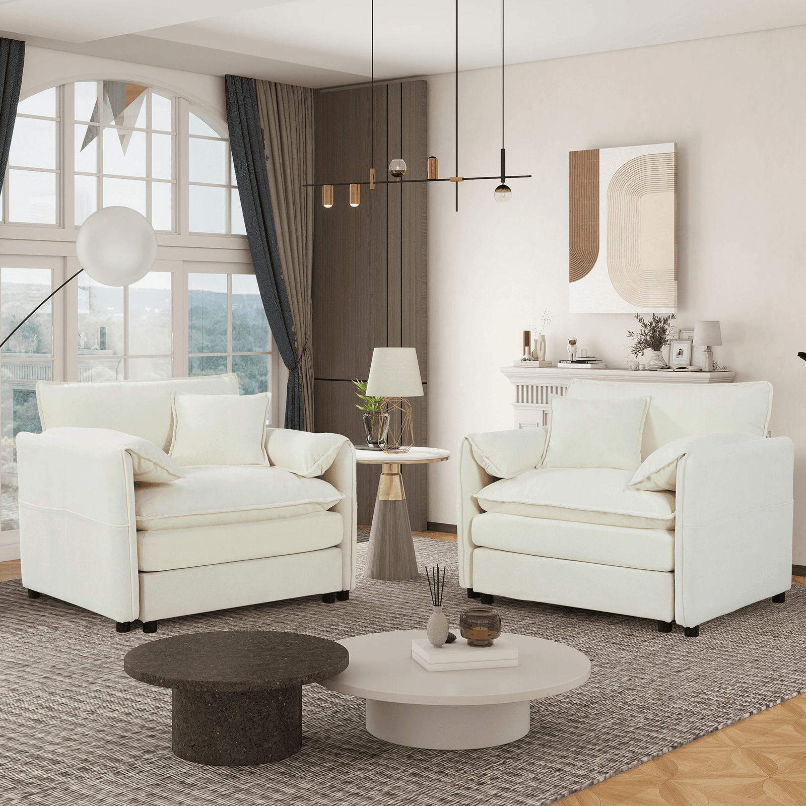 Lovableguy Chenille Oversized Accent Chairs Set of 2,Comfy Arm chairs ...