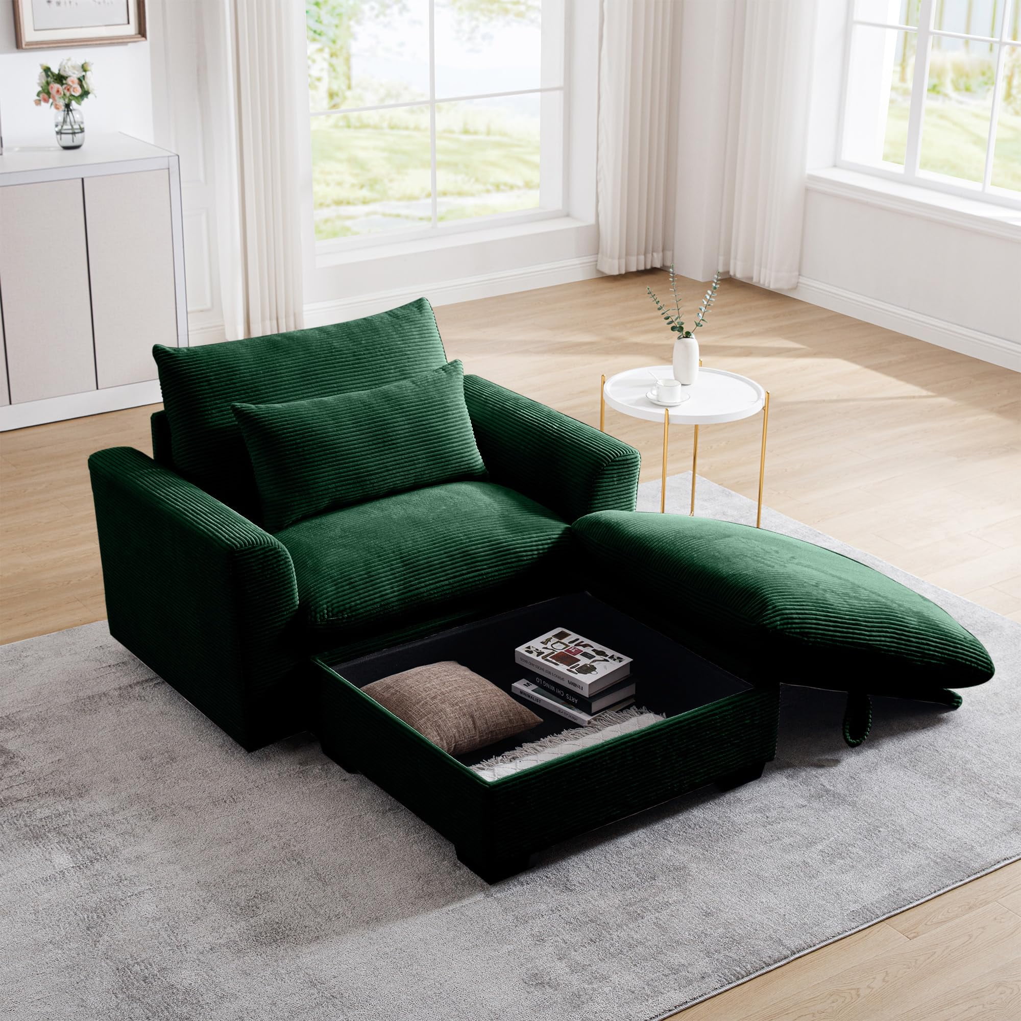 Lovableguy Corduroy Oversized Accent Chair with Storage Ottoman,Comfy ...