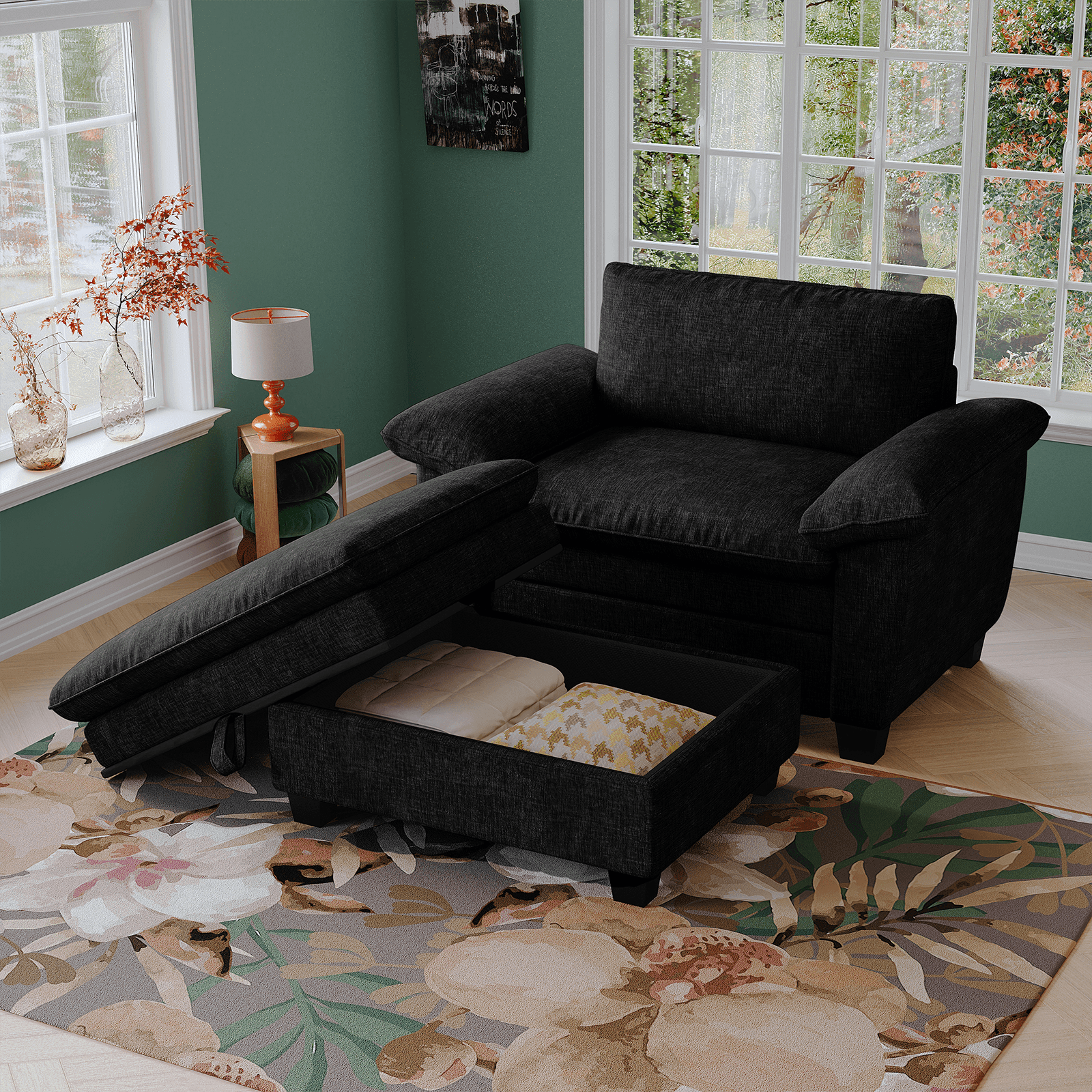 Lovableguy Oversized Chaise Lounge Chair Indoor,Chenille Armchair with ...