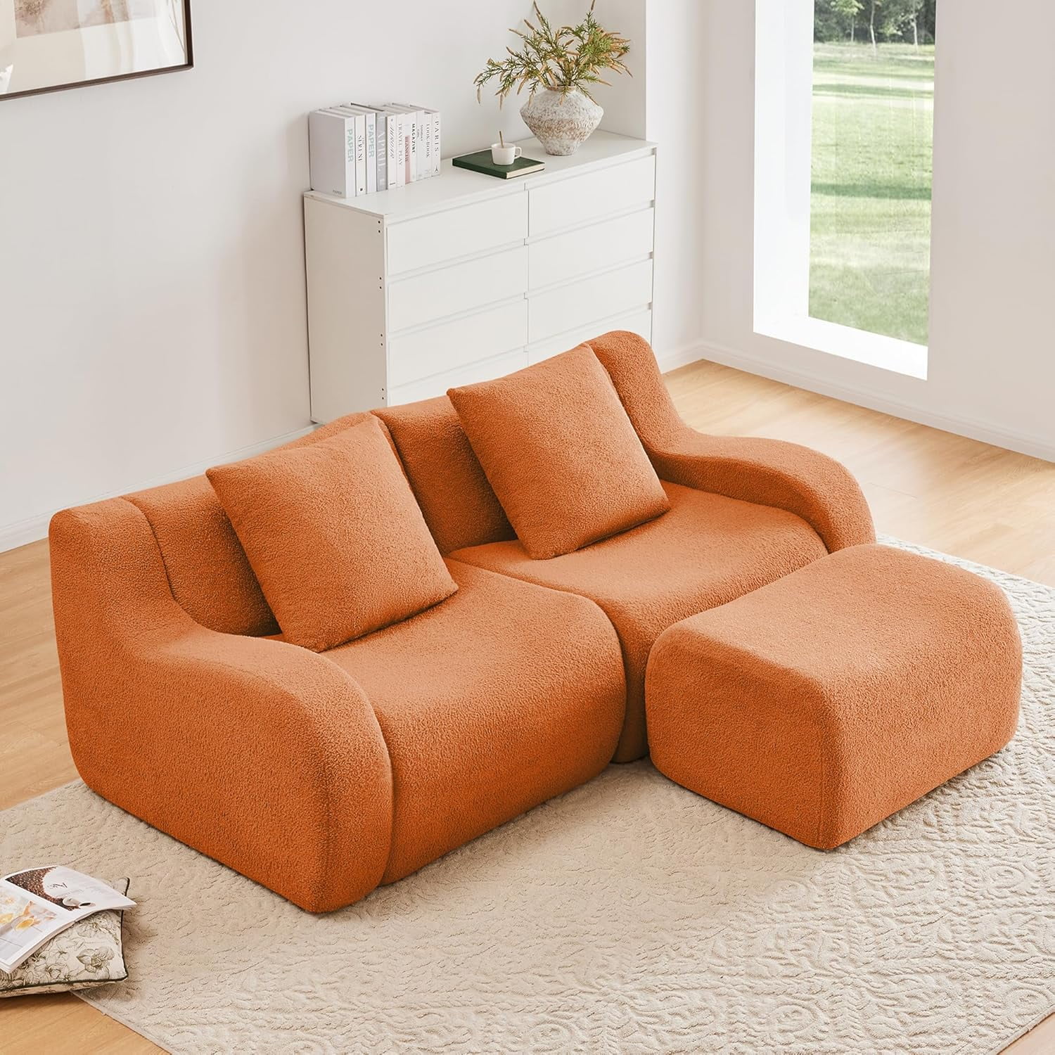Lovableguy Oversized Modular Loveseat Couch with Movable Ottoman,Modern ...