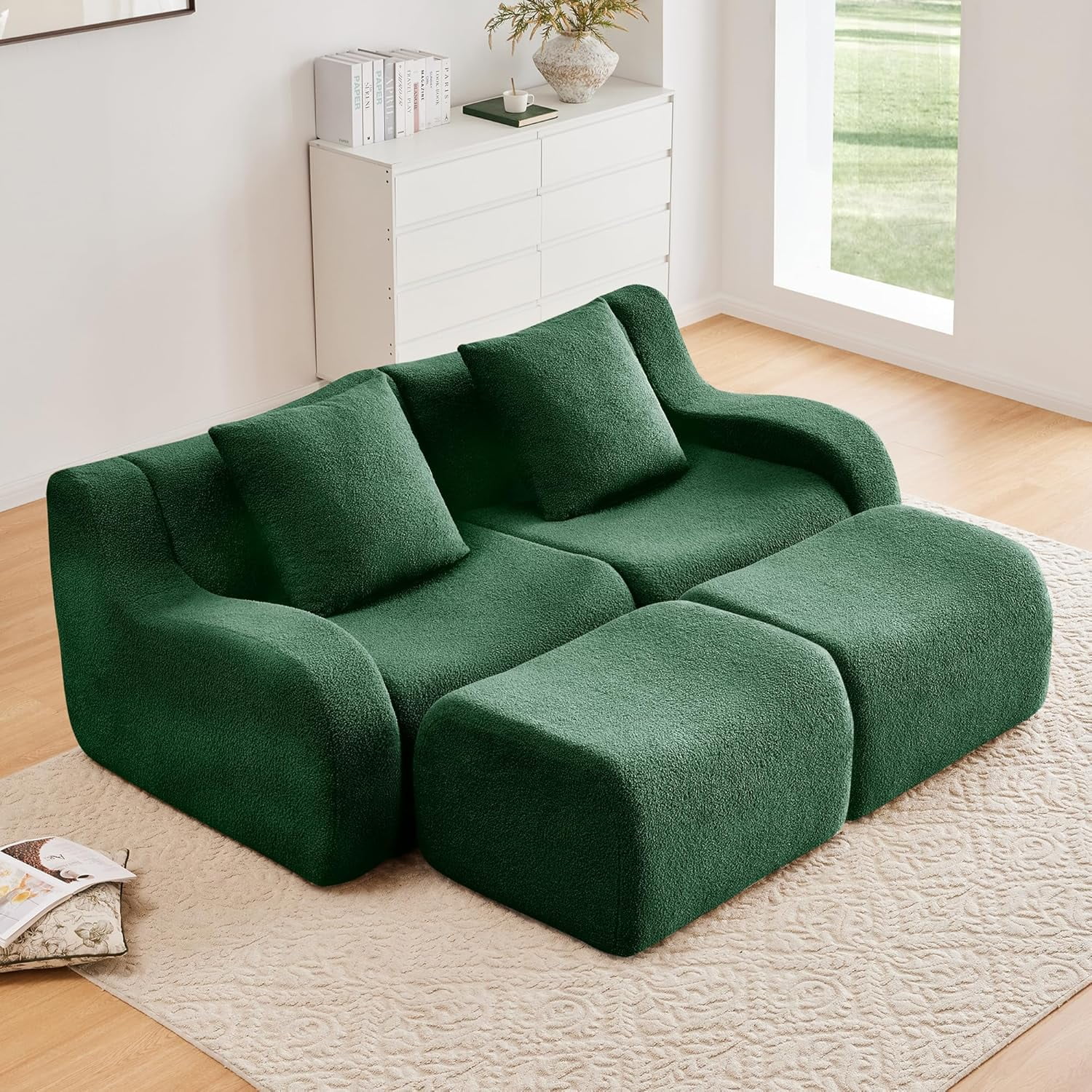 Lovableguy Oversized Modular Loveseat Couch with Movable Ottoman,Modern ...