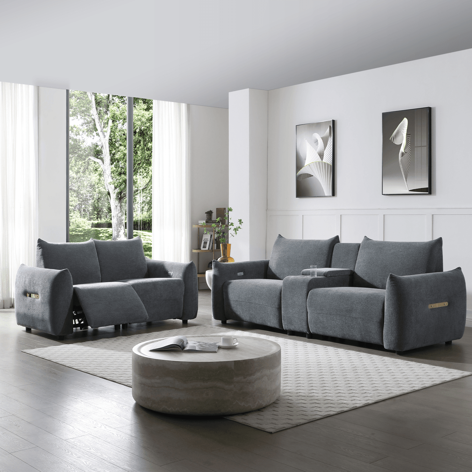 Lovableguy Power Lift Recliner Sofa Sets,Linen Reclining Couch with Cup ...