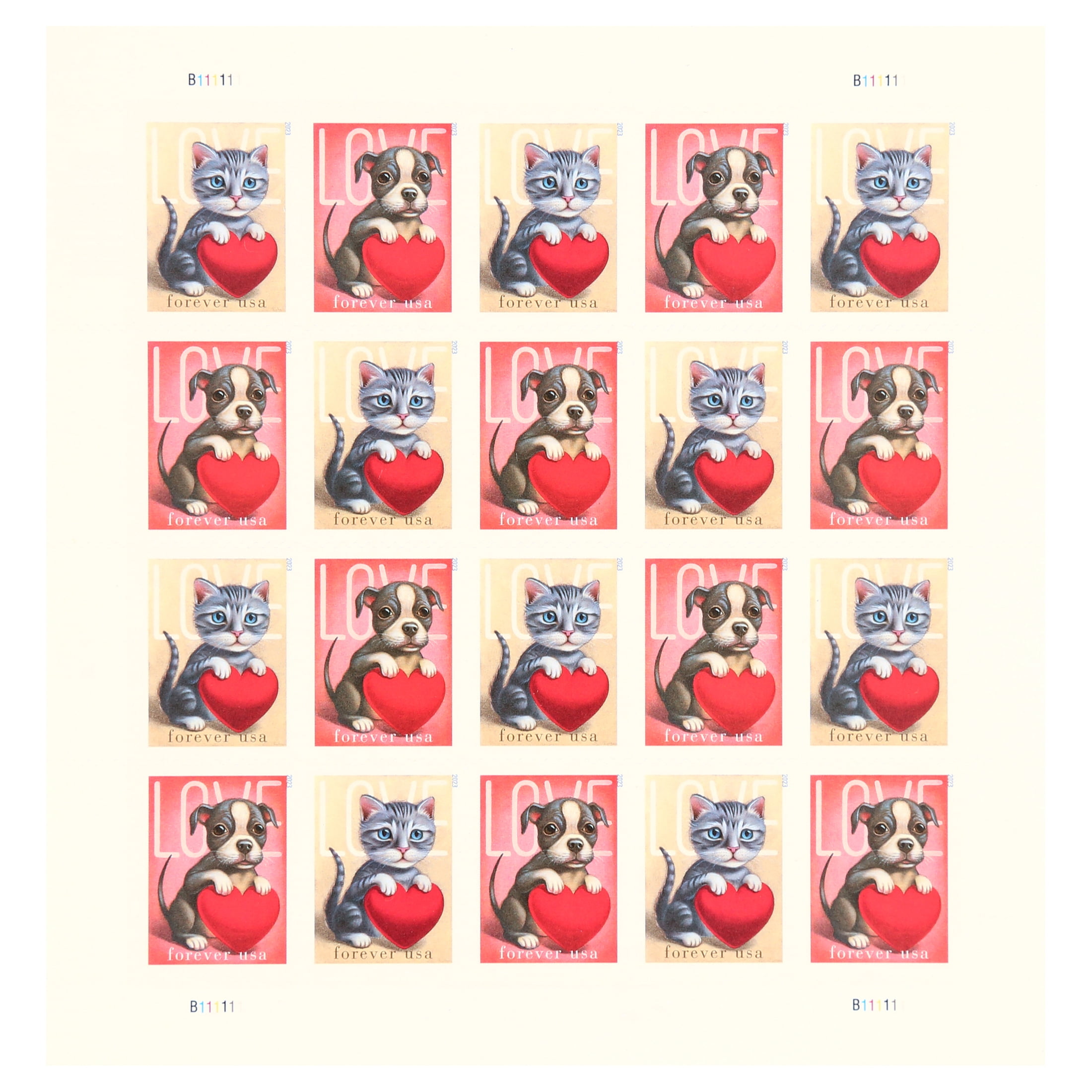 USPS, Love 2023 Postage Stamps, Sheet of 20, Features Kitten & Puppy ...