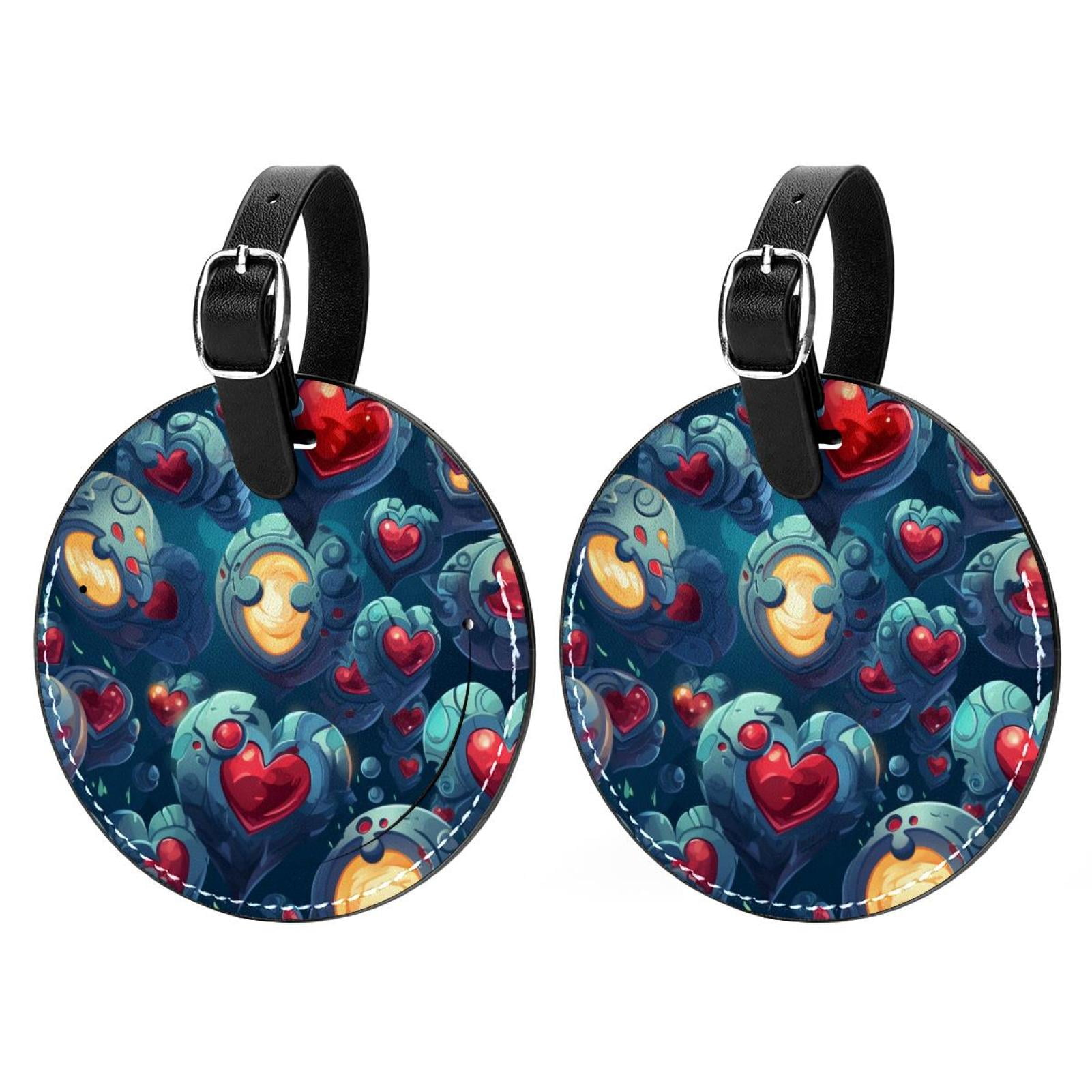 Love 2Pcs PU Leather Round Luggage Tags with Privacy Cover and Name ID ...