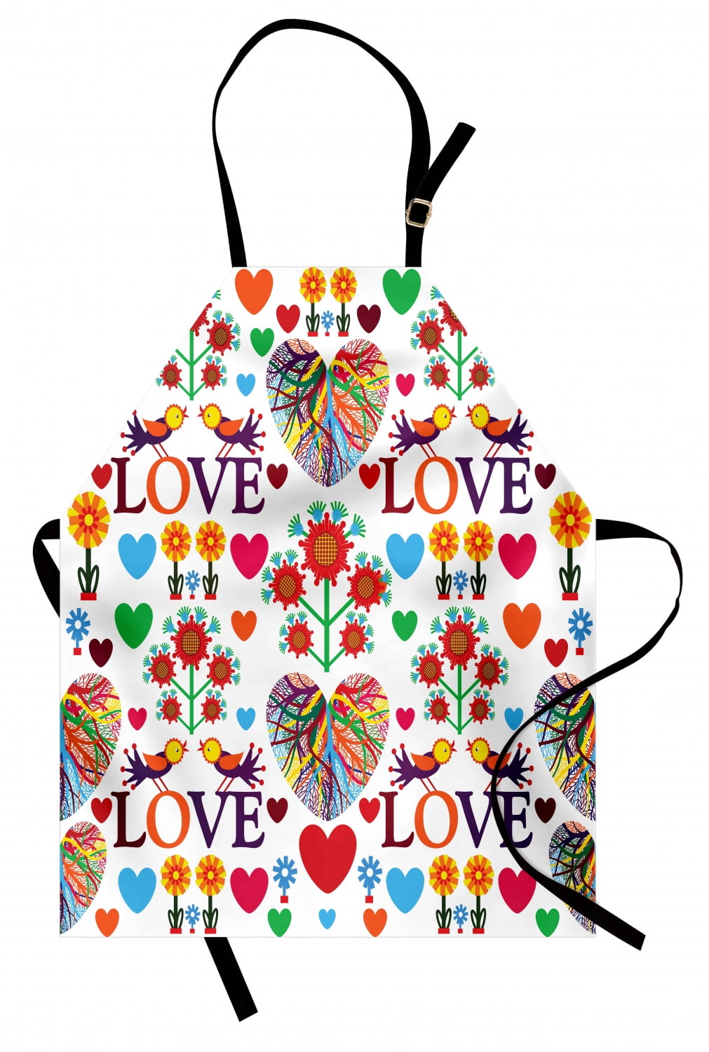 Love Apron, Colorful Blooms Romantic Pattern Birds Hearts Creative ...