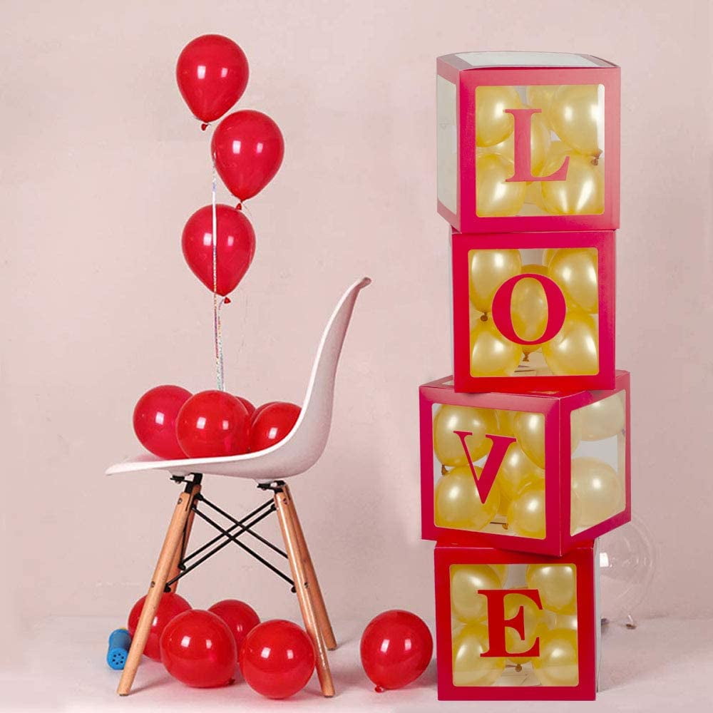 Love Balloons Boxes 4Pcs Wedding Valentine’s Day Transparent Balloon ...