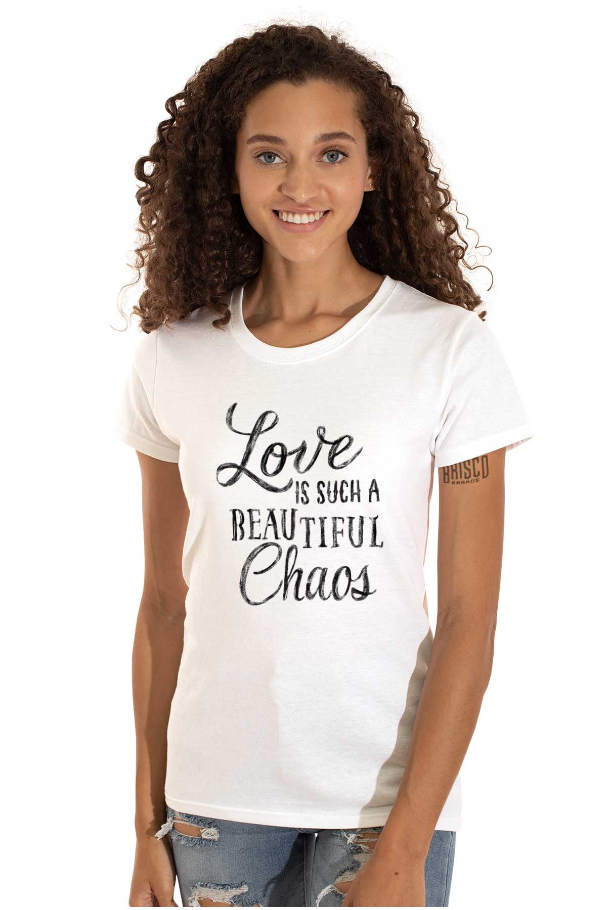 Love Beautiful Chaos Romance Quote Womens Fitted Plus Size Graphic Tee ...