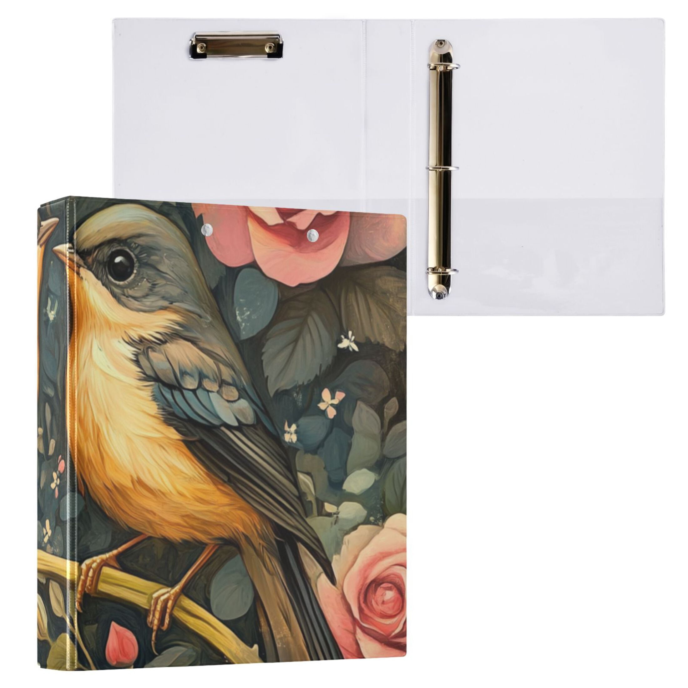 Love Birds Flowers 3 Ring Binders 1.5 inch Hardcover File Folders with ...