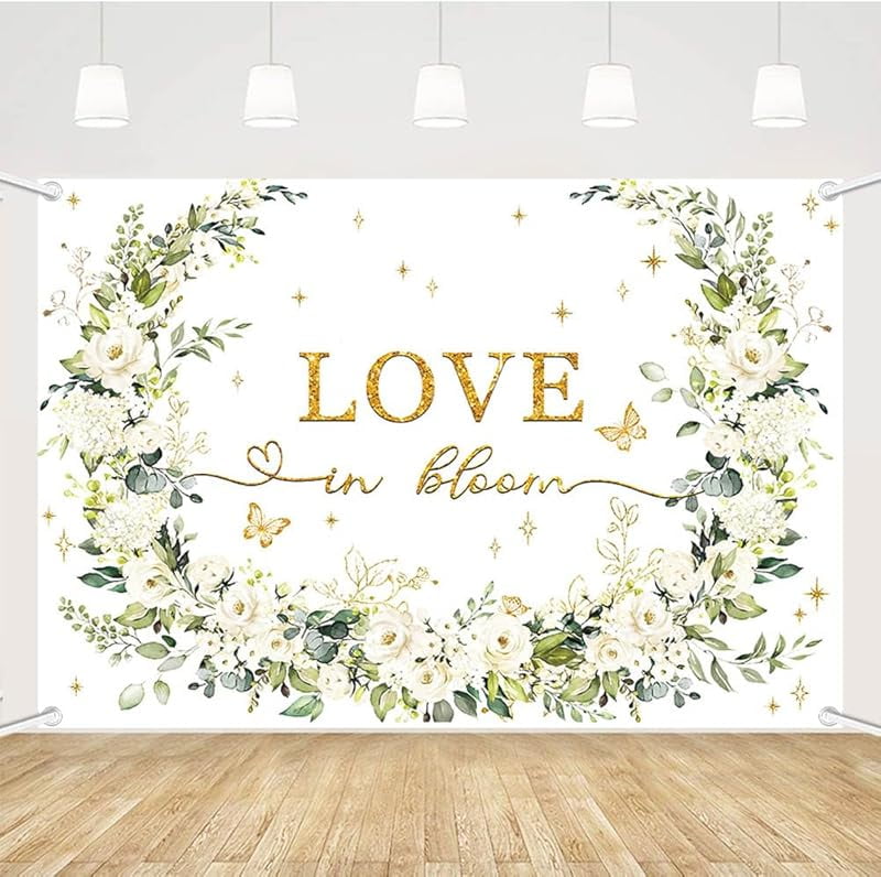 Love in Bloom Bridal Shower Decorations Backdrop, White Flower Wedding ...