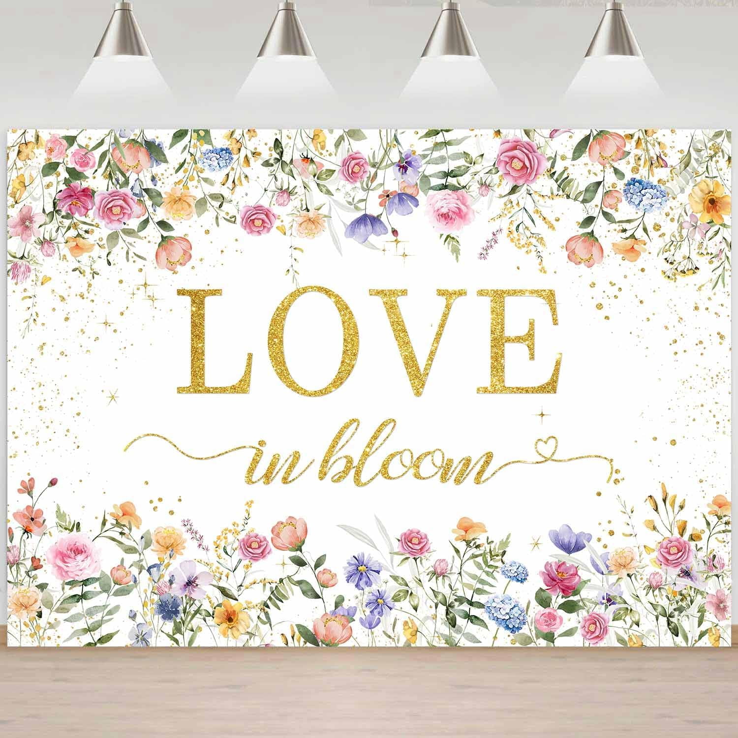 Love in Bloom Bridal Shower Decorations Pretty Backdrop Wildflower ...