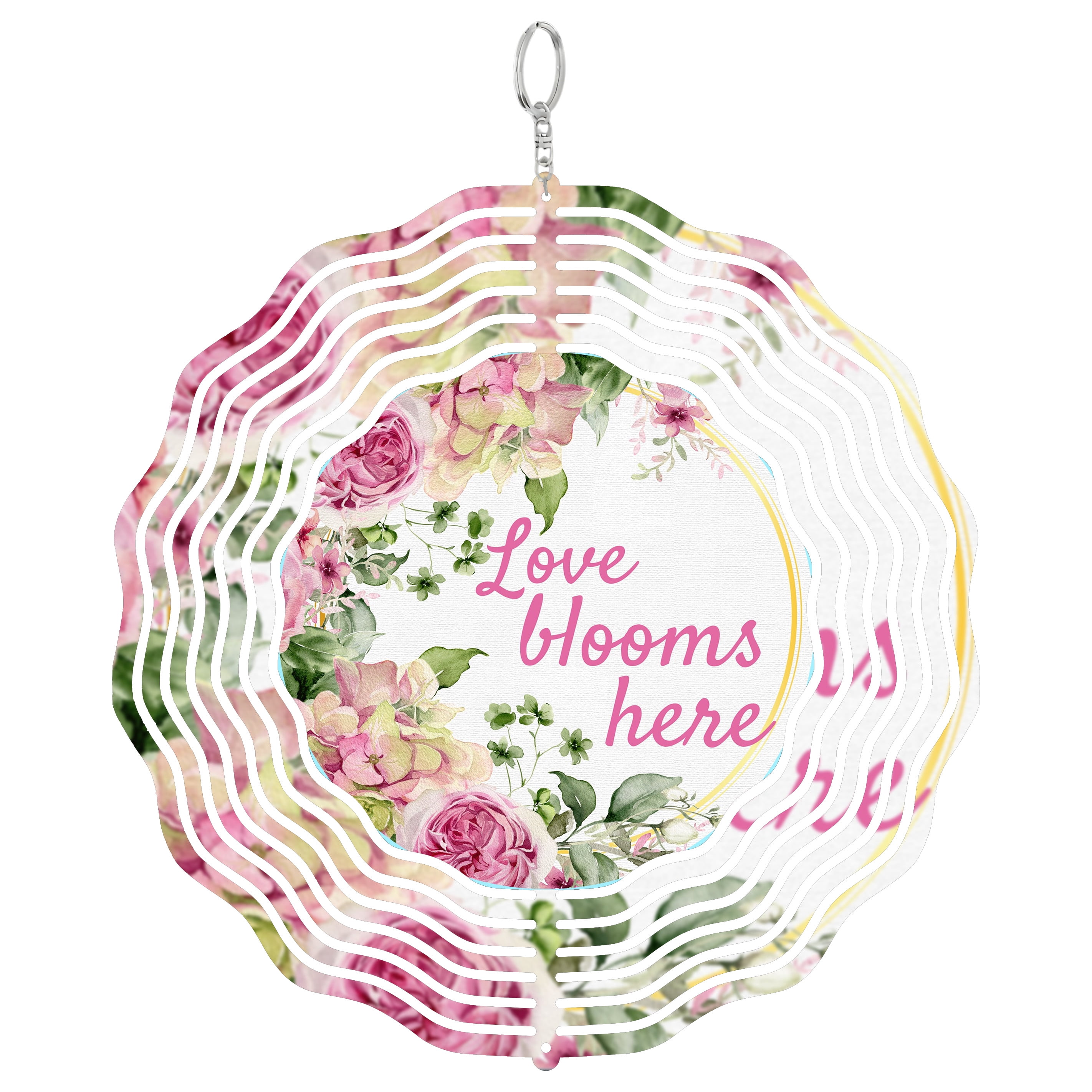 Love Blooms Here Spring Florals Welcome 3D Wind Spinner Stainless Steel ...