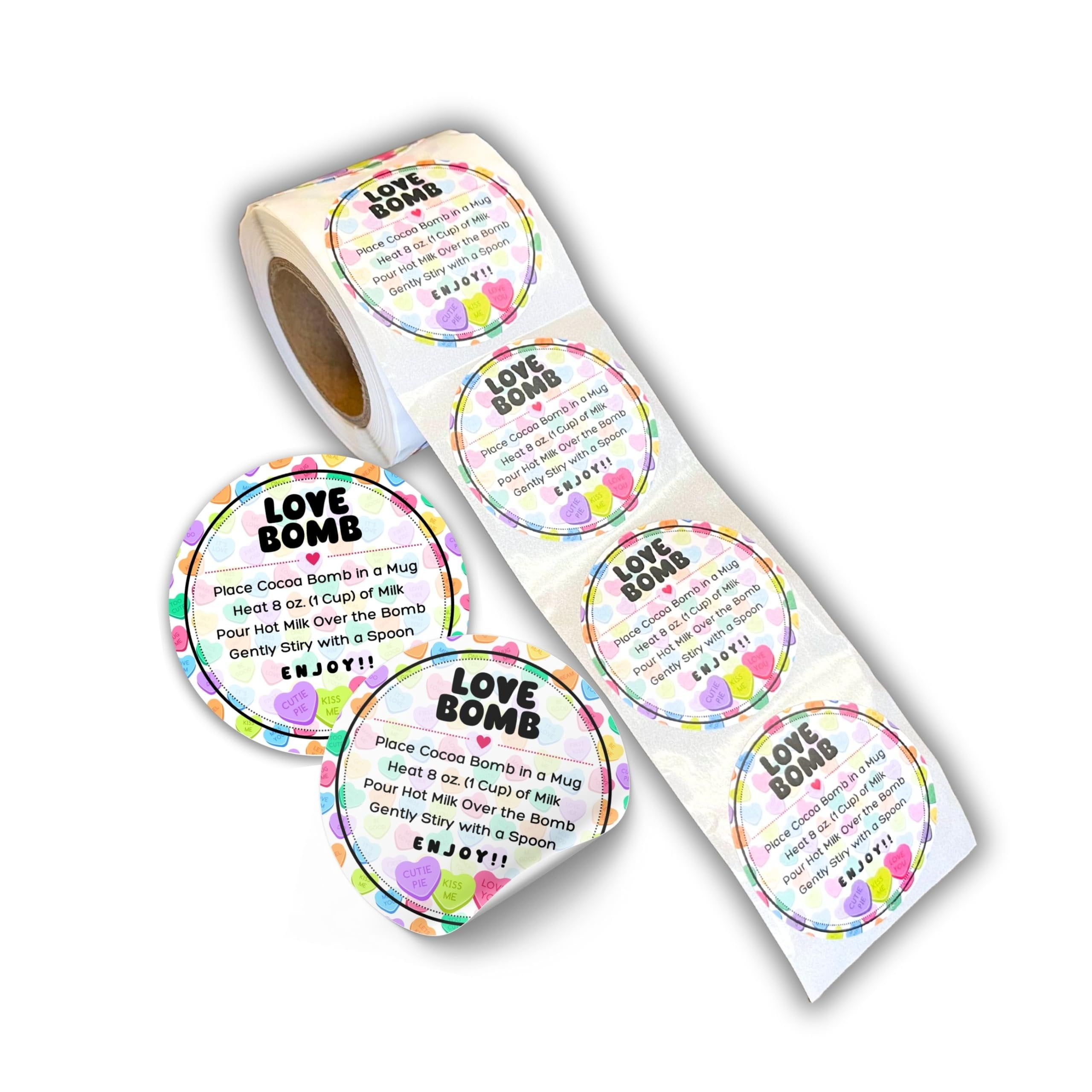 Love Bomb Stickers for Hot Cocoa Bomb Box 250 pc Roll Bulk Packaging 2 ...