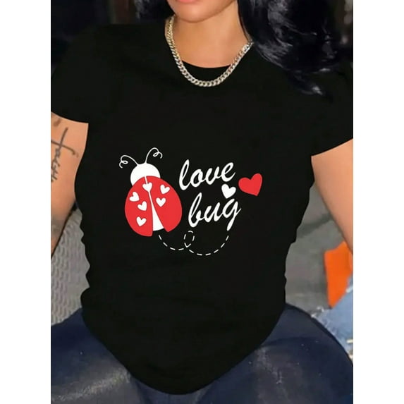Love Bug Ladybug Heart Graphic Valentine's Day Women's Casual Short ...