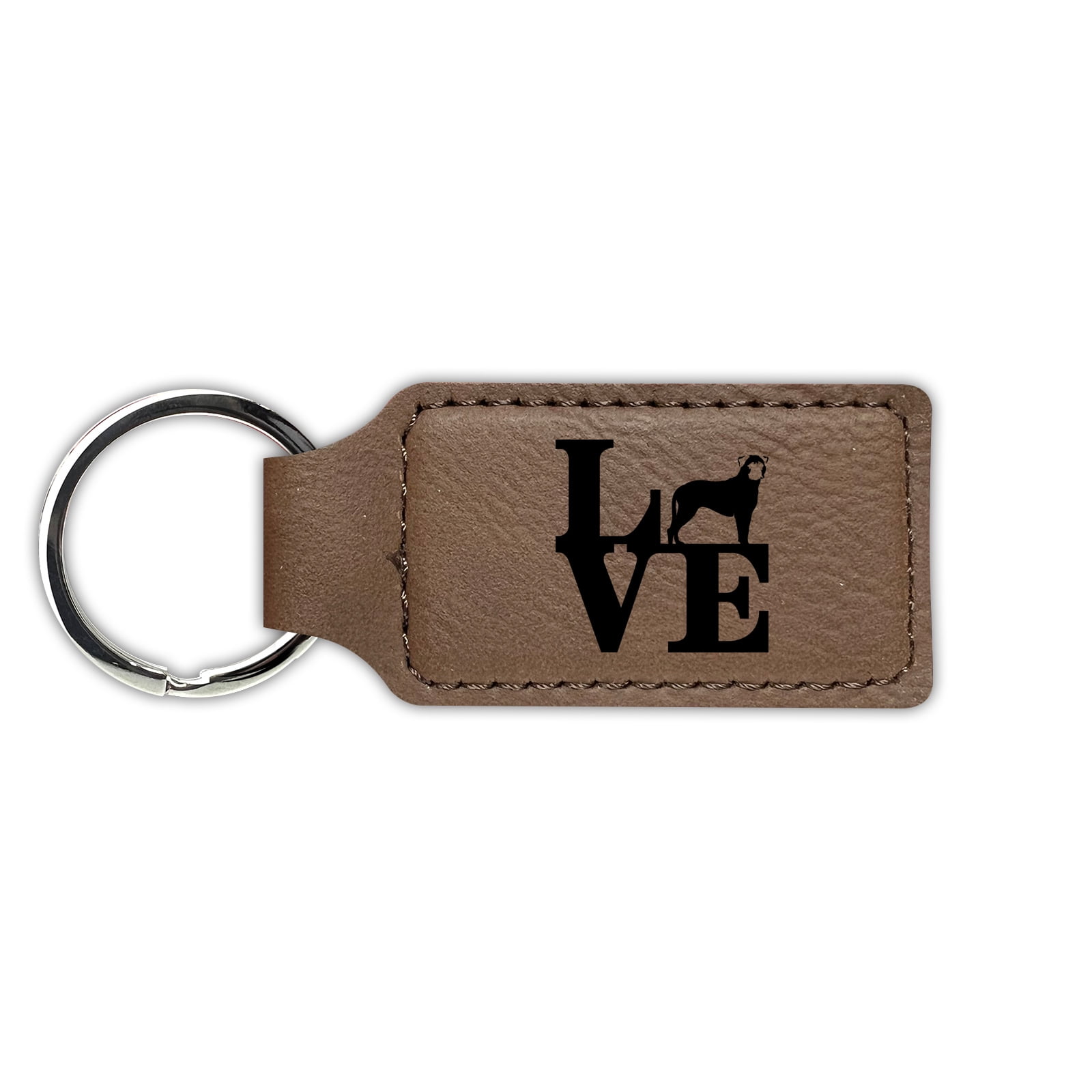 Love Bullmastiff Keychain Leatherette Rectangle - Laser Engraved - Many Colors - Key Chain Ring ...