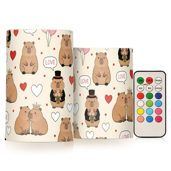 Love Capybara Hearts Pattern Flameless LED Candle Set with Remote ...