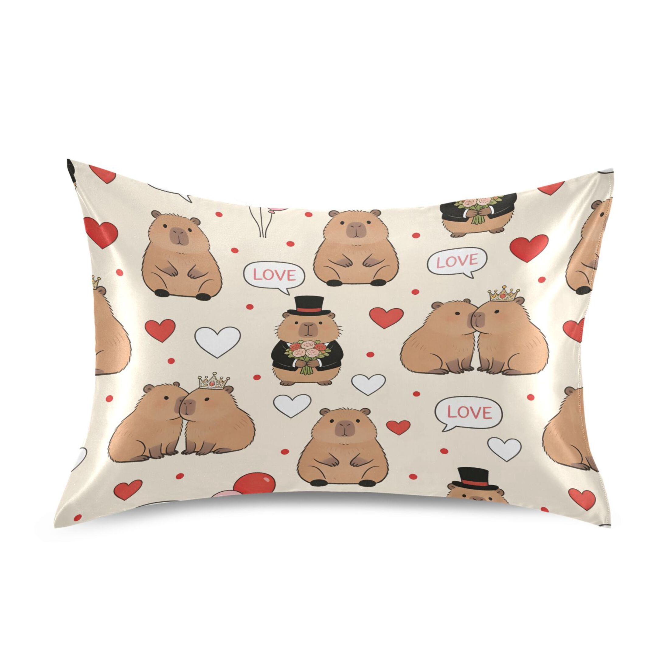 Love Capybara Hearts Pattern King Size Satin Pillowcase 40''x20 ...