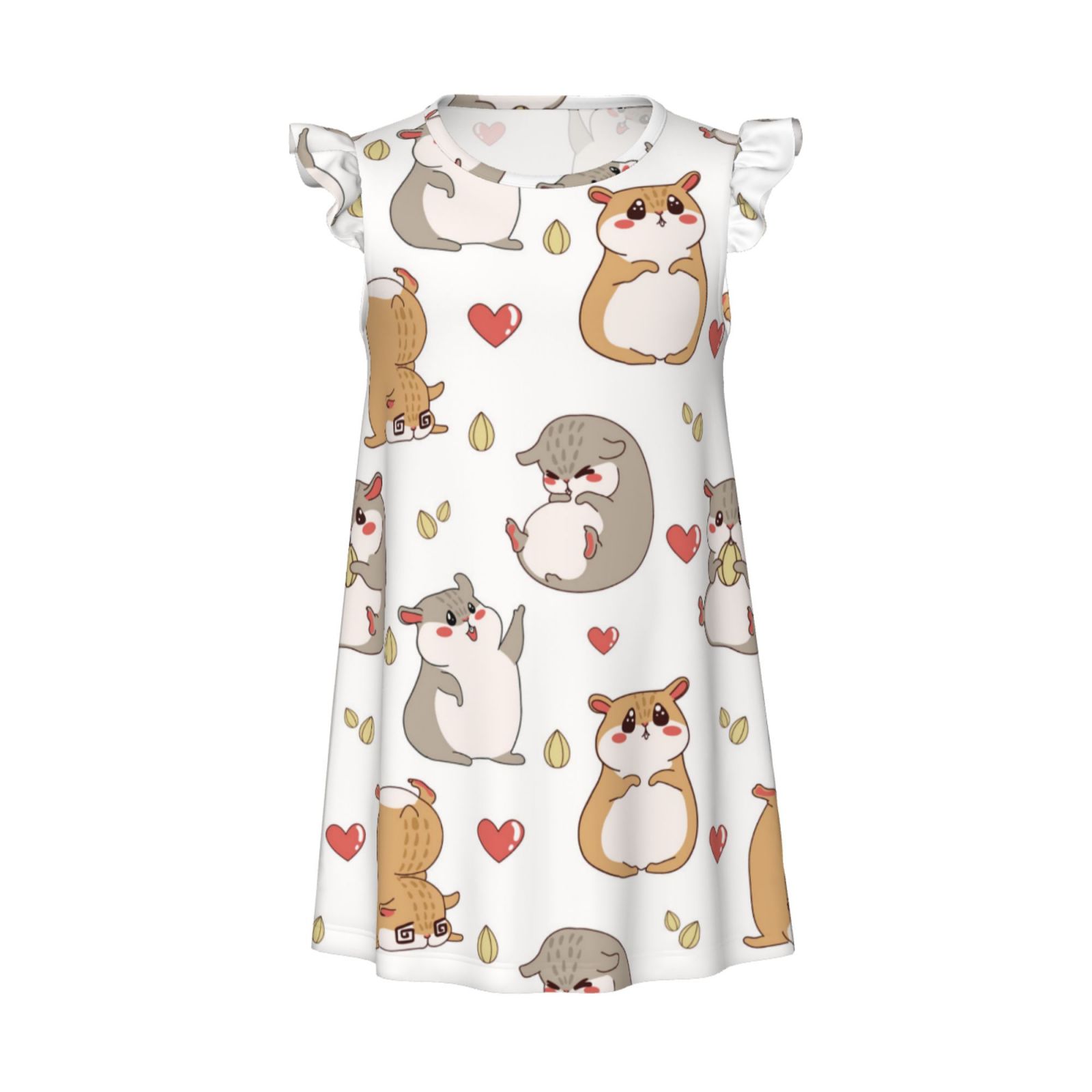 Love Cartoon Cute Hamster Girls Nightgowns, Short Sleeves Dress Girls ...