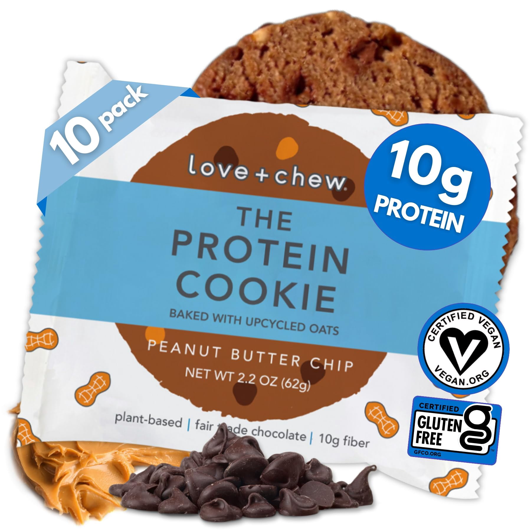 Love + Chew Peanut IRF13 Butter Chip 10 Count Cookies - GF, Vegan ...