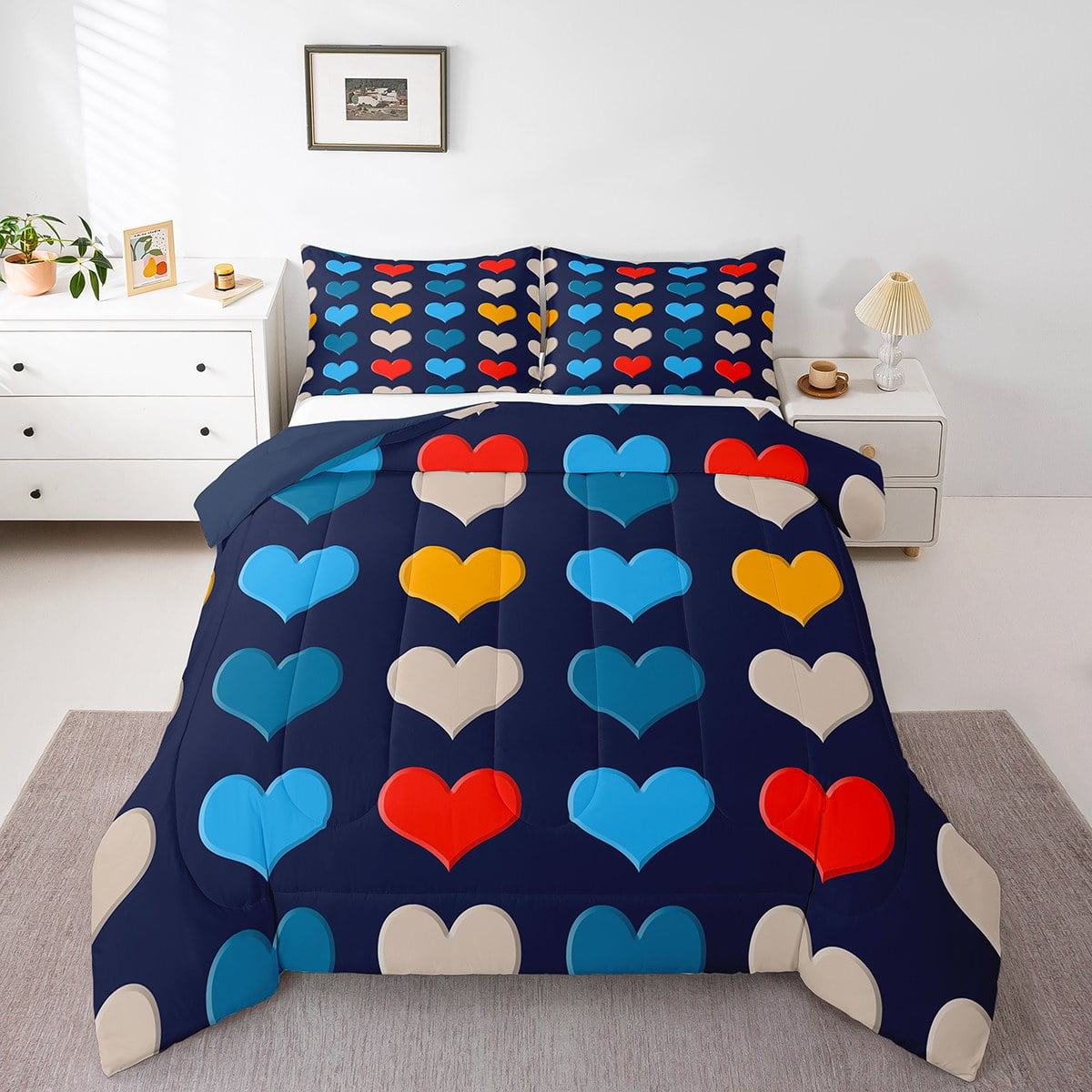 Love Comforter Set King Size,Colorful Love Hearts Pattern Bedding Set ...