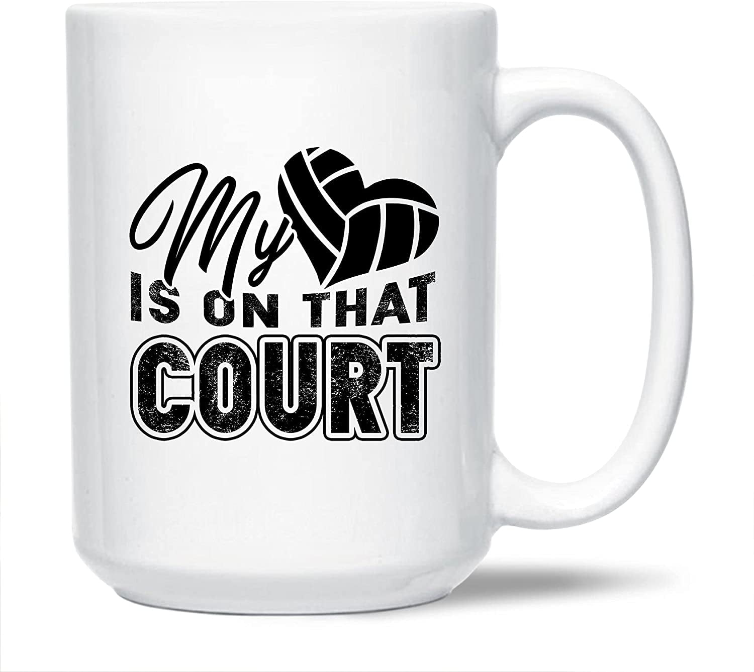 My Love Is On That Court White Travel Coffee Cup, Volleyball Ceramic ...
