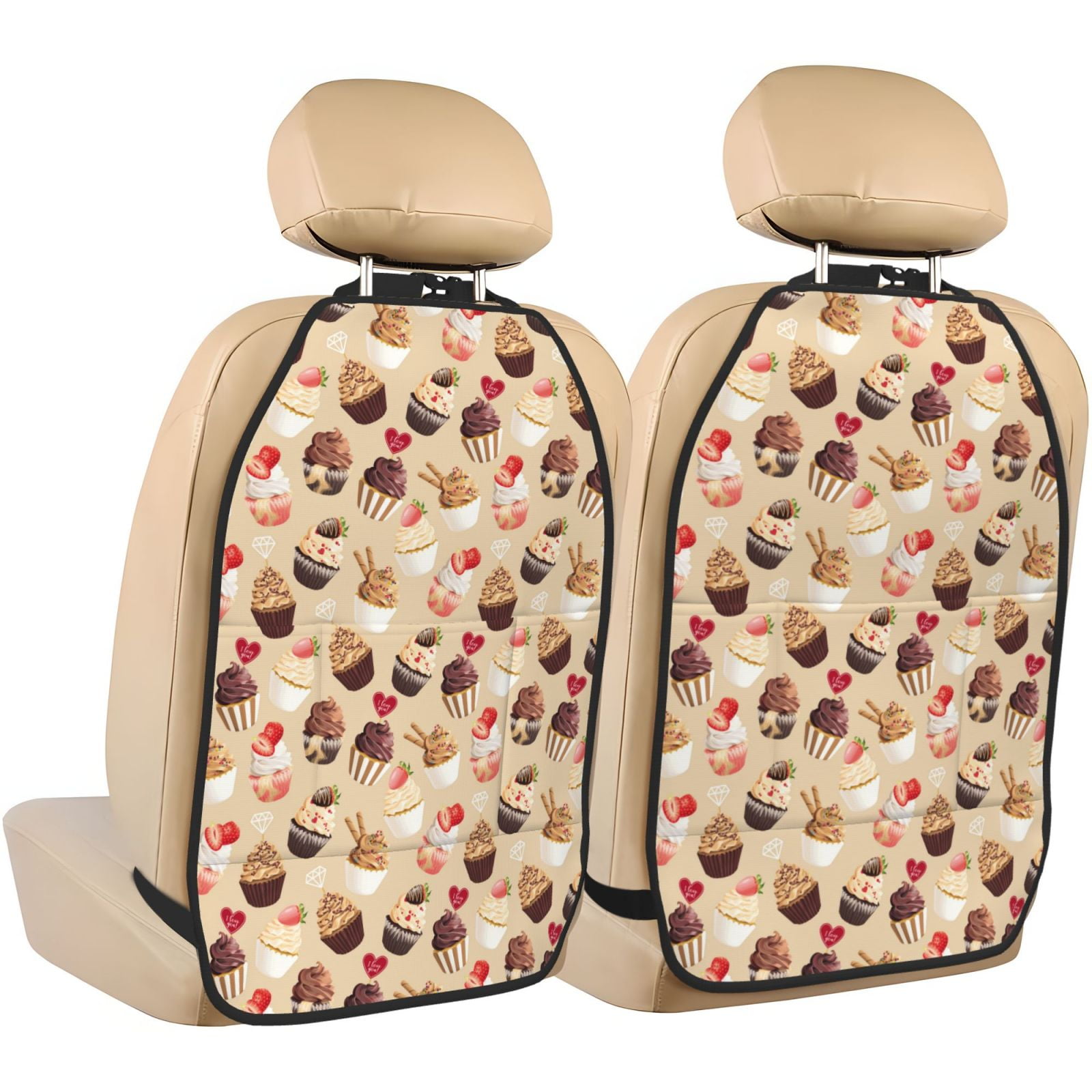 Love Cupcake Strawberry Print Backseat Car Organizer, 2 Pack Kick Mats ...