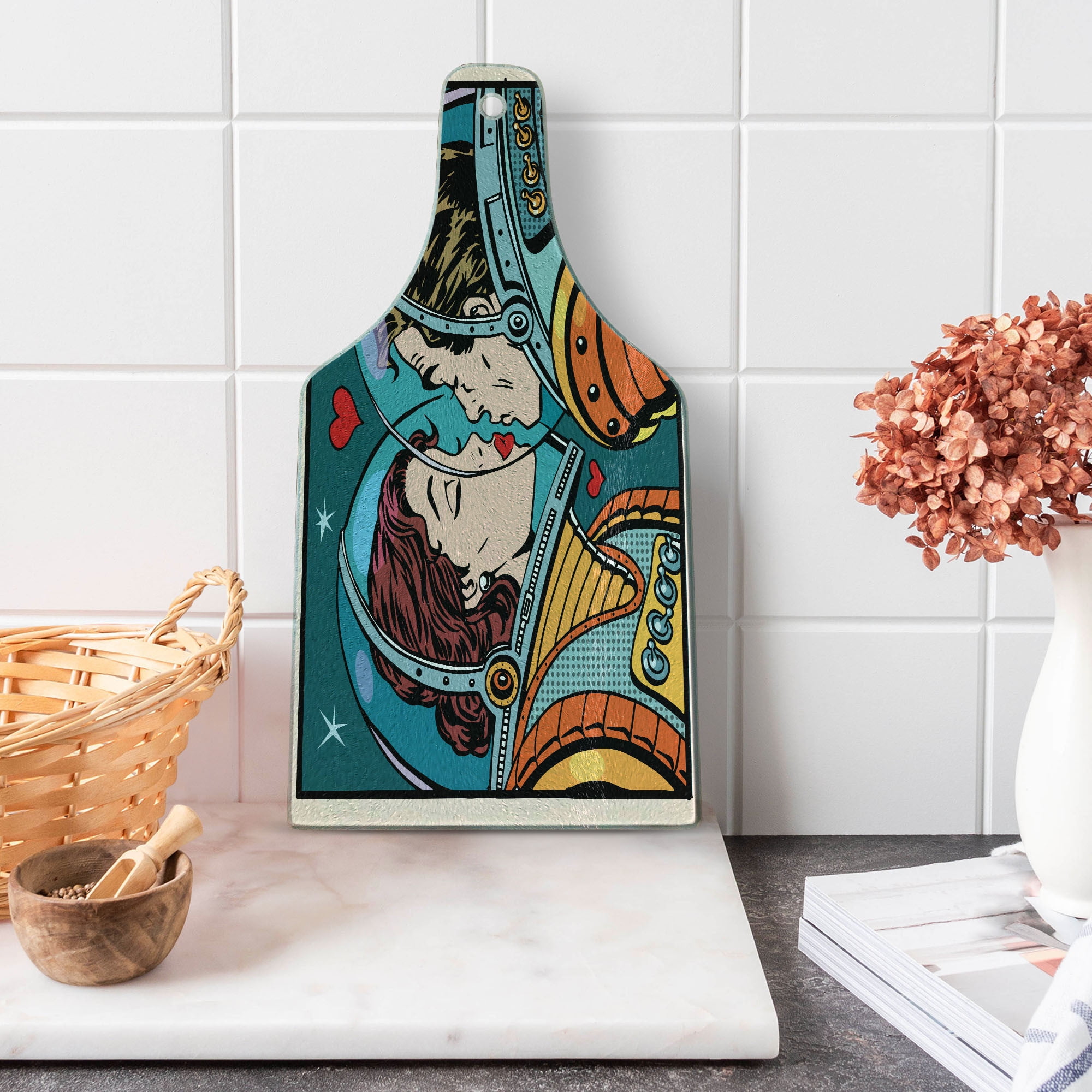Love Cutting Board, Space Man and Woman Astronauts Kissing Science ...