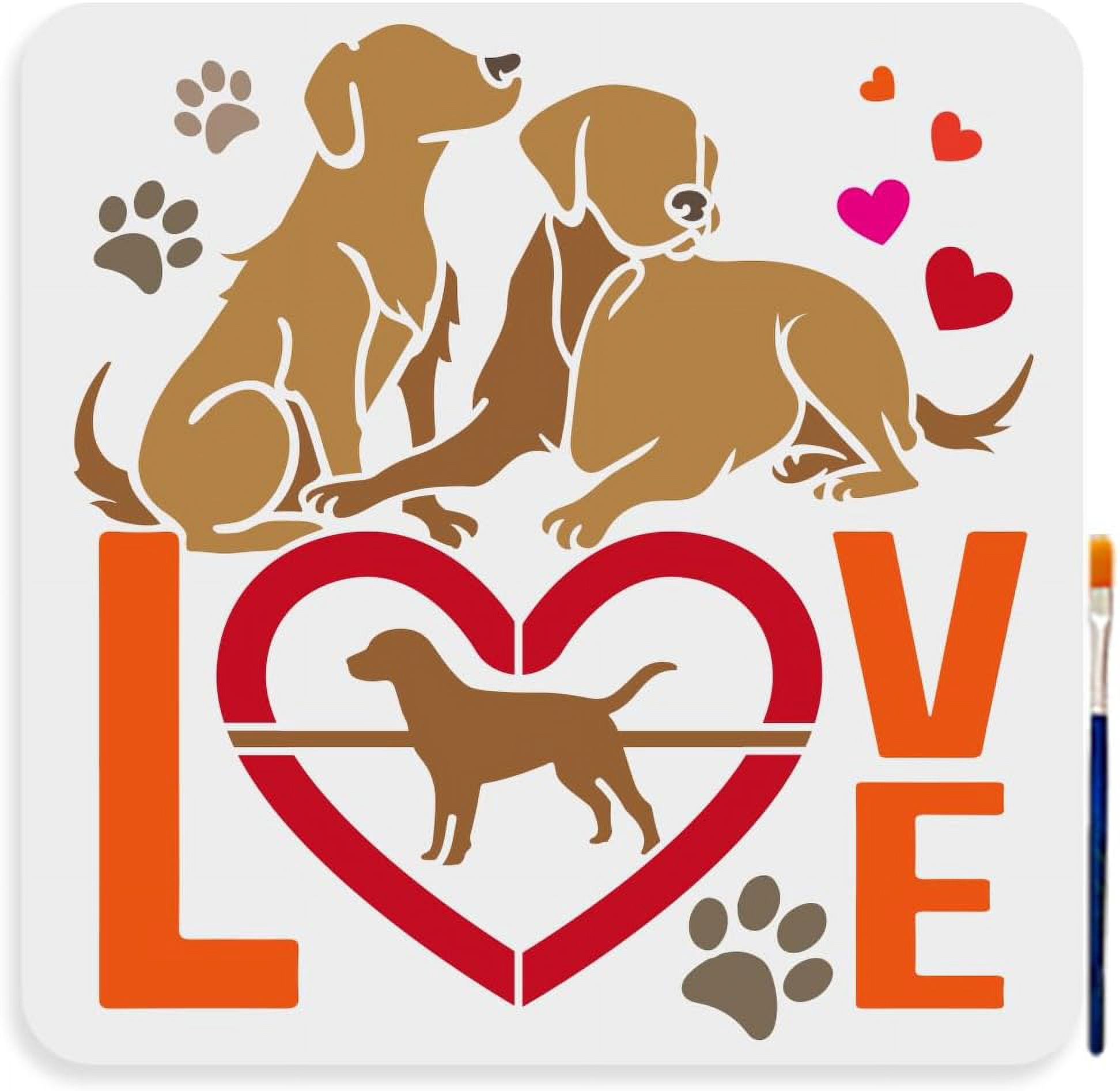 Love Dog Stencil 11.8×11.8inch Large Dog Paw Print Stencils with Paint ...
