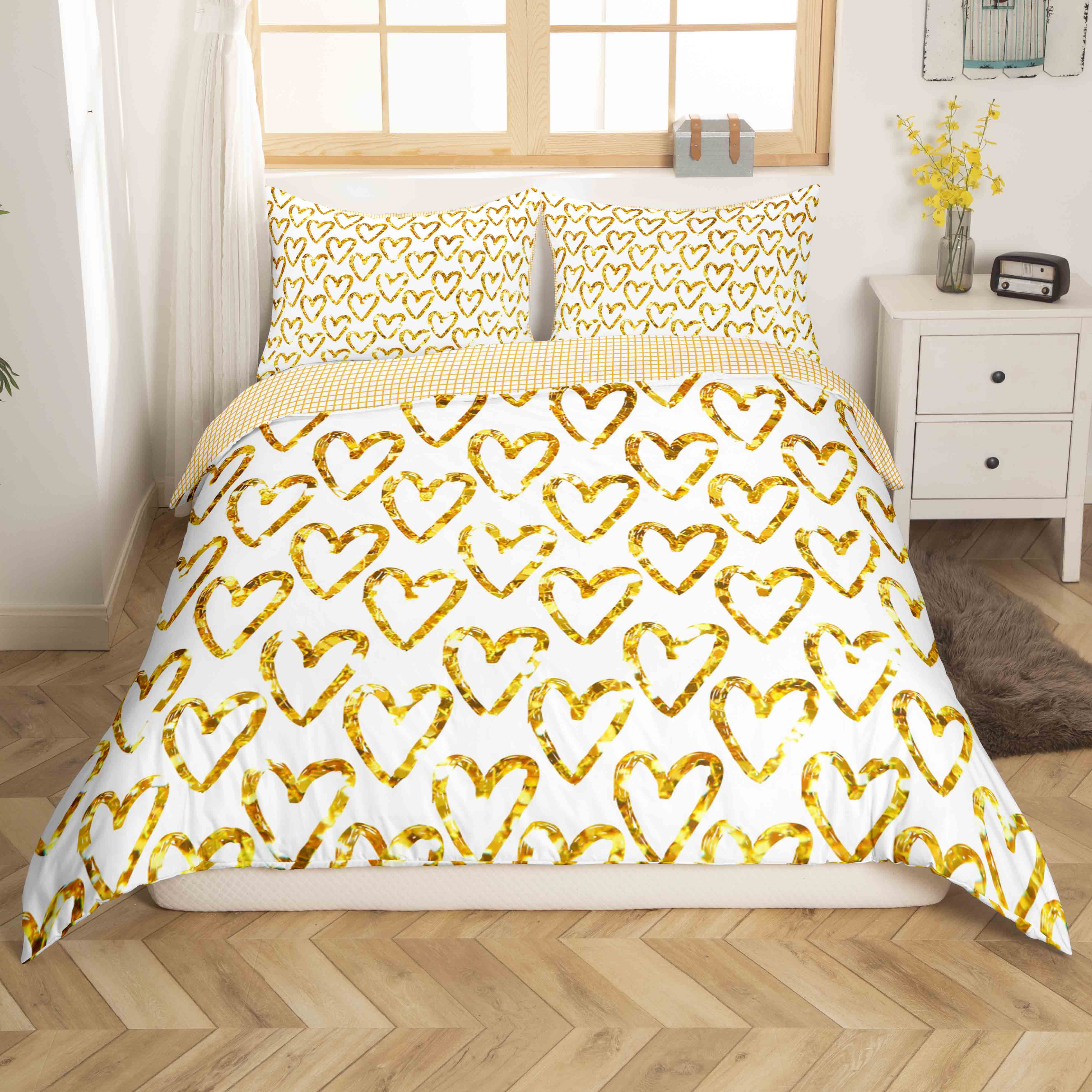 Love Duvet Cover Heart Shaped Bedding Sets,Golden Lattice Comforter ...