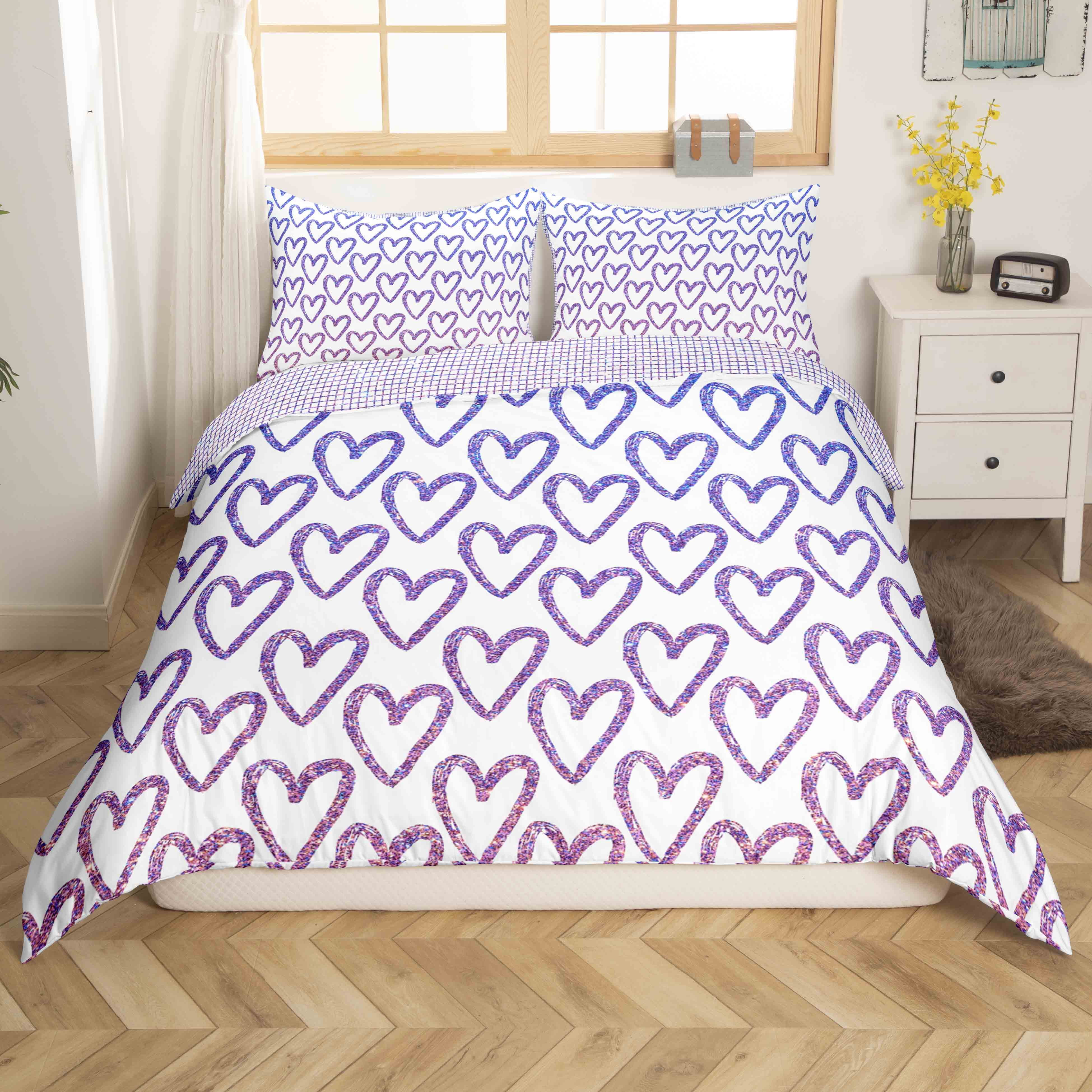 Love Duvet Cover Heart Shaped Bedding Sets,Purple Blue Lattice Plaid ...