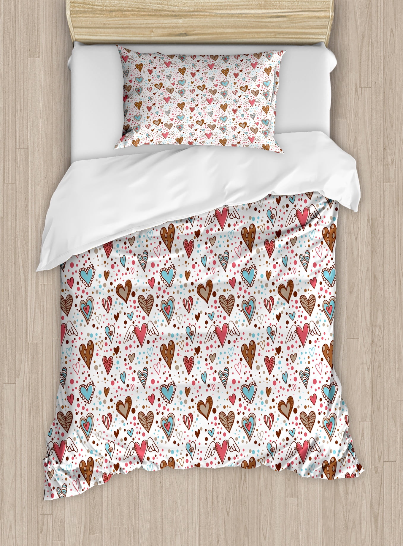 Love Duvet Cover Set, Assortment of Hearts with Various Shapes Sizes ...