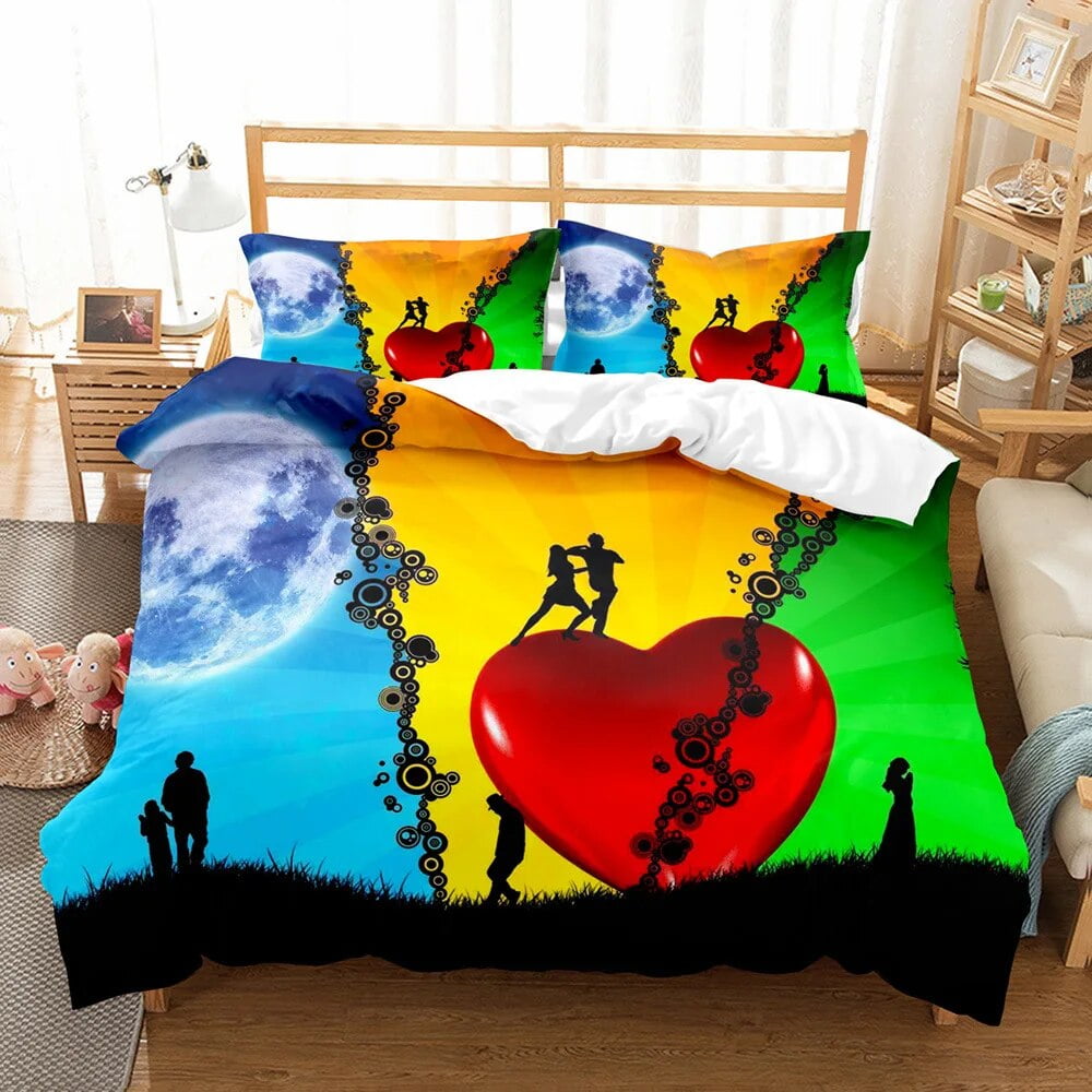 Love Duvet Cover Set Couple Hug Romantic Theme Tree Heart Shaped ...