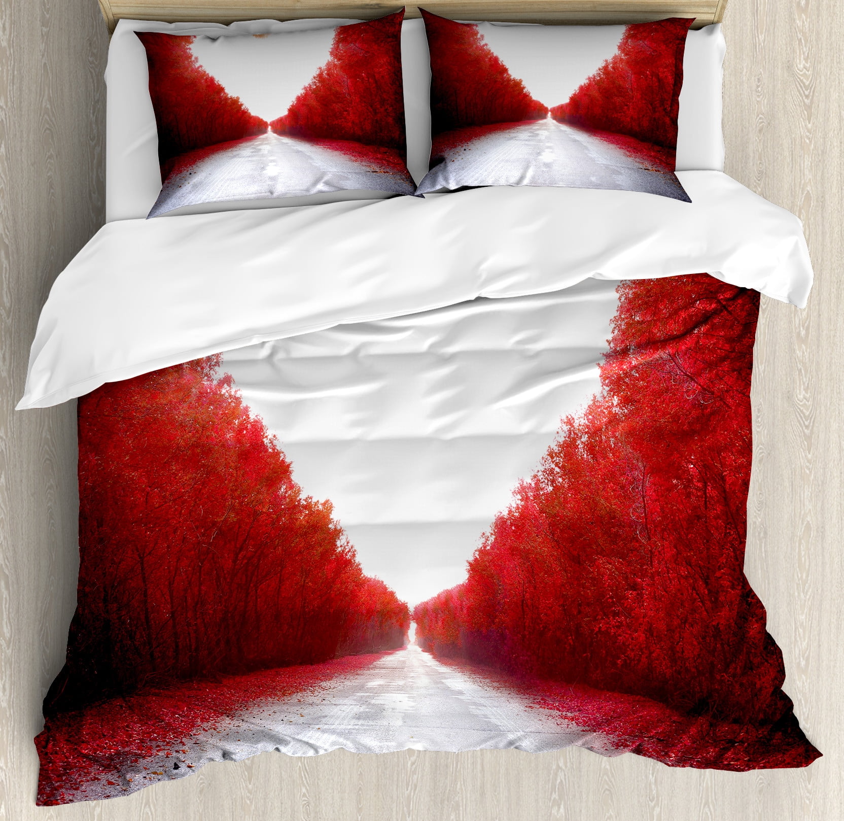 Love Duvet Cover Set, Road to Love Tunnel Autumn Trees Foliage Forest ...