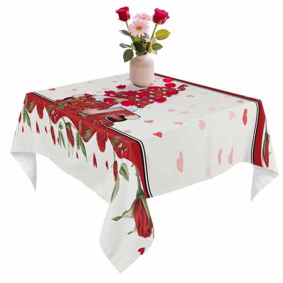 Love Dwarf Square Tablecloth Rose Heart Valentine's Day Waterproof ...