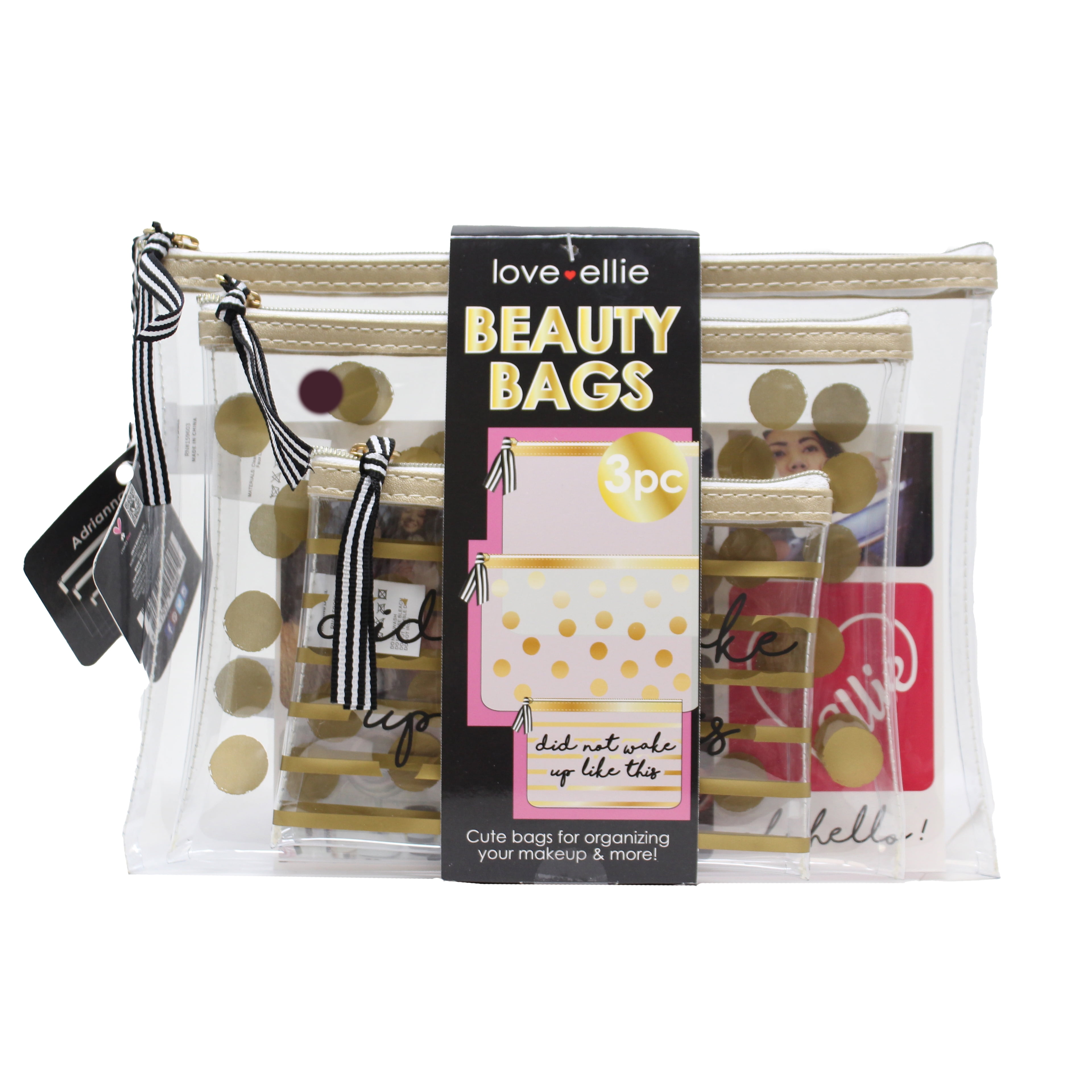 Love Ellie Adriana Clear PVC Cosmetic Bag Set with Zipper and Gold ...
