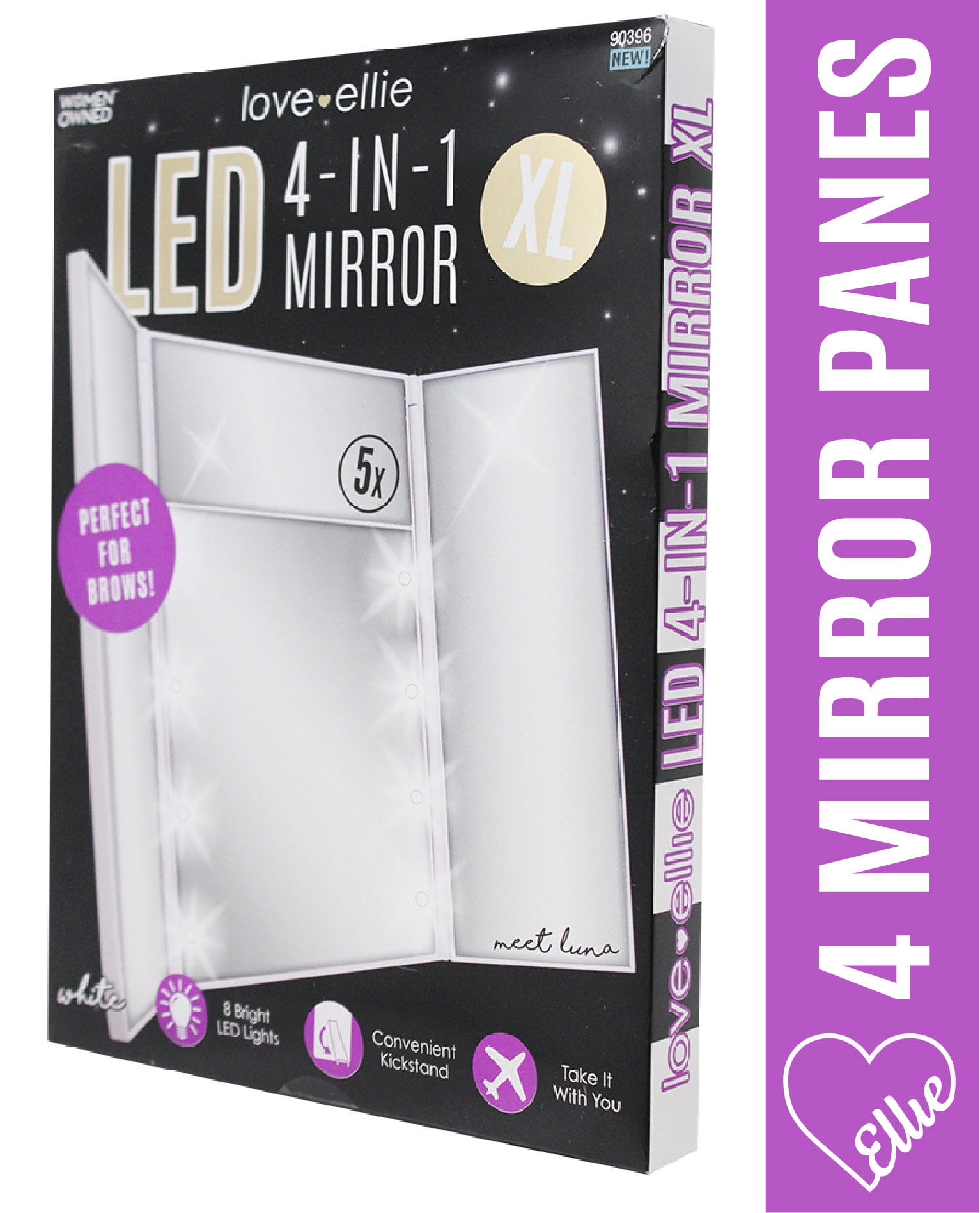 Love Ellie Luna 4-in-1 LED Mirror, 5X Magnification, with Collapsible ...