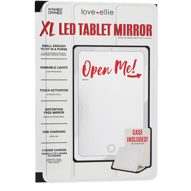 Love Ellie, Megan XL LED Tablet Mirror with Case, Dimmable Lights and ...
