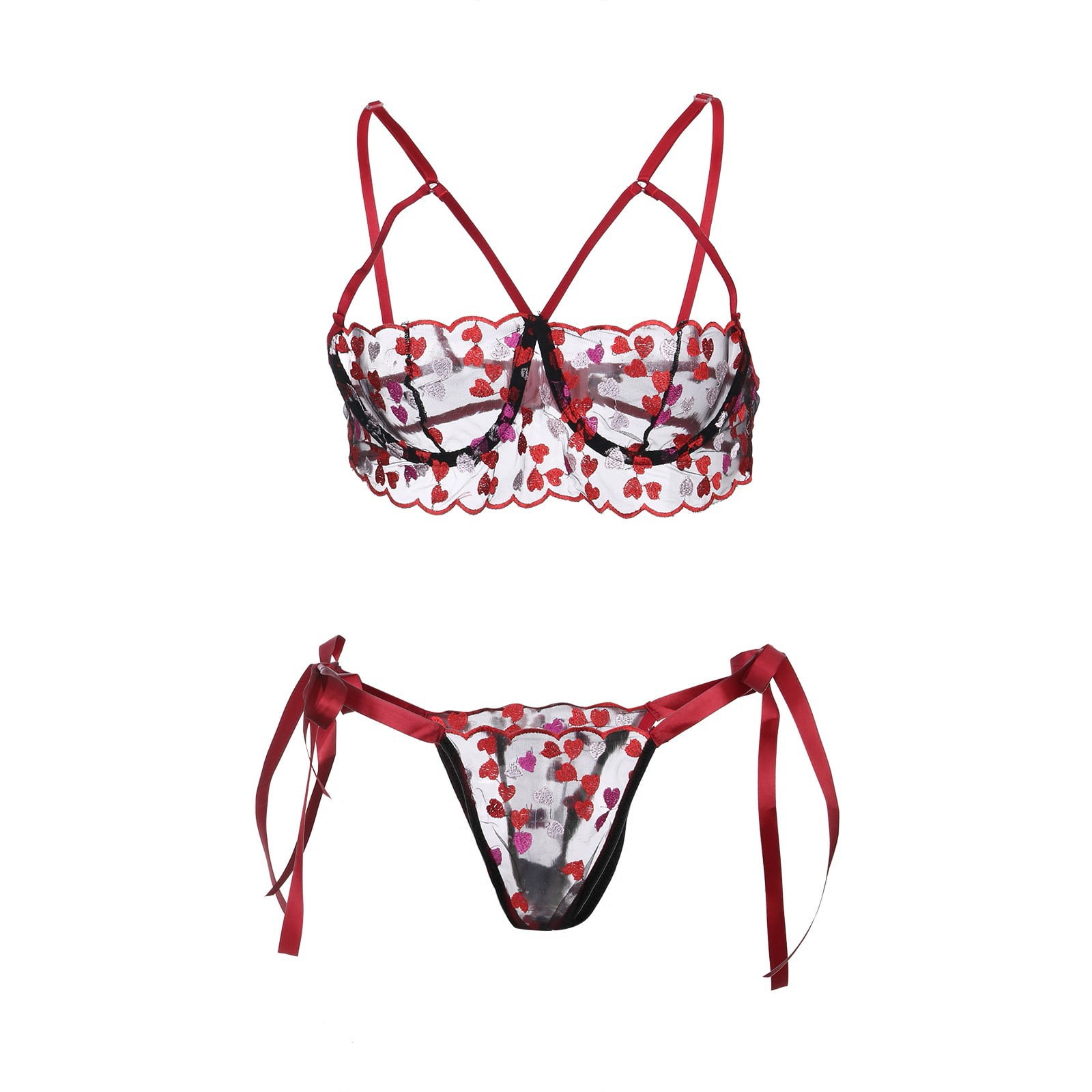 Love Embroidery Bra Thong Sleepwear Underwear Women Lingerie Bandage