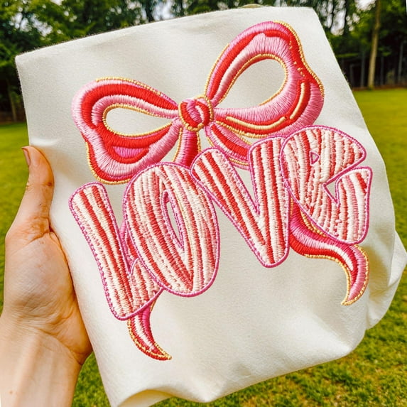 Love Embroidery Design | Striped Heart Ribbon Graphic | Valentine's Day ...