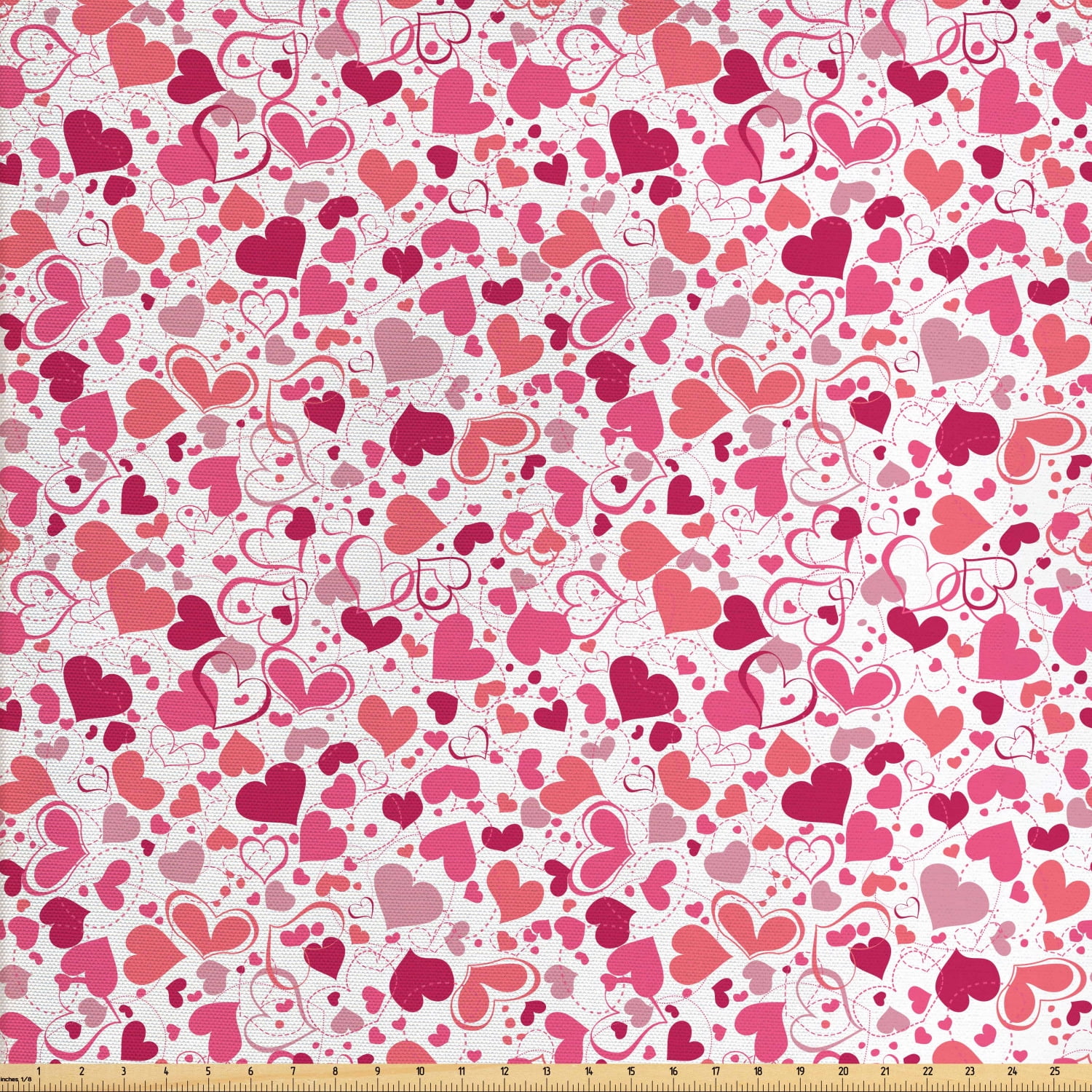 Ambesonne Love Fabric by the Yard Upholstery, Pinkish Curls Soft Hearts ...