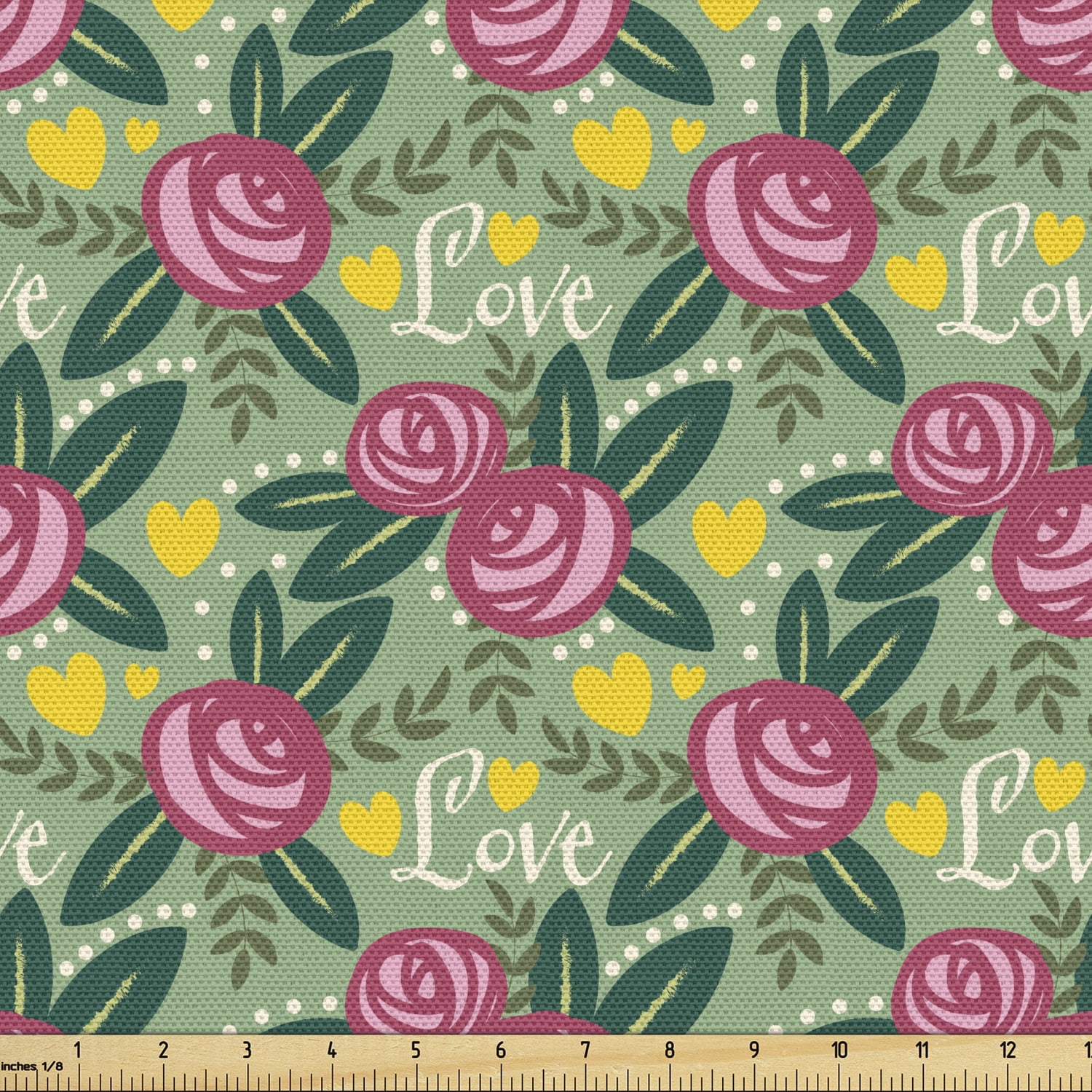 Love Fabric by the Yard, Art of Roses Leaves Hearts and Romantic ...