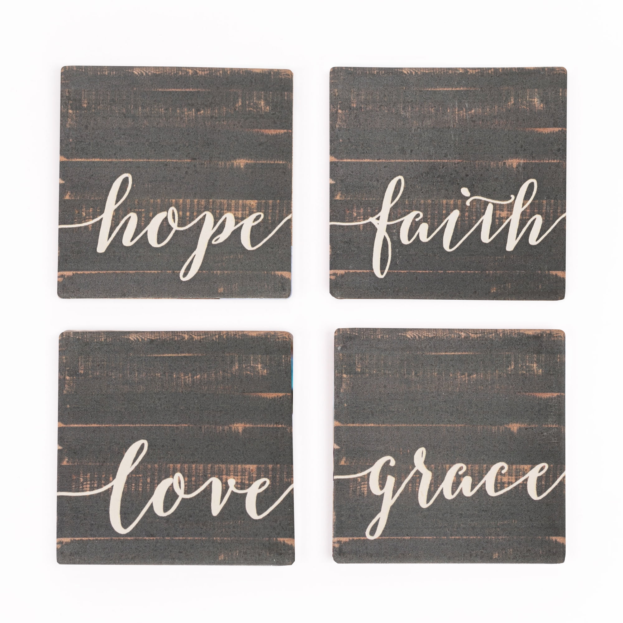 Love Faith Grace Hope Distressed Wood Look 4 x 4 Absorbent Ceramic ...