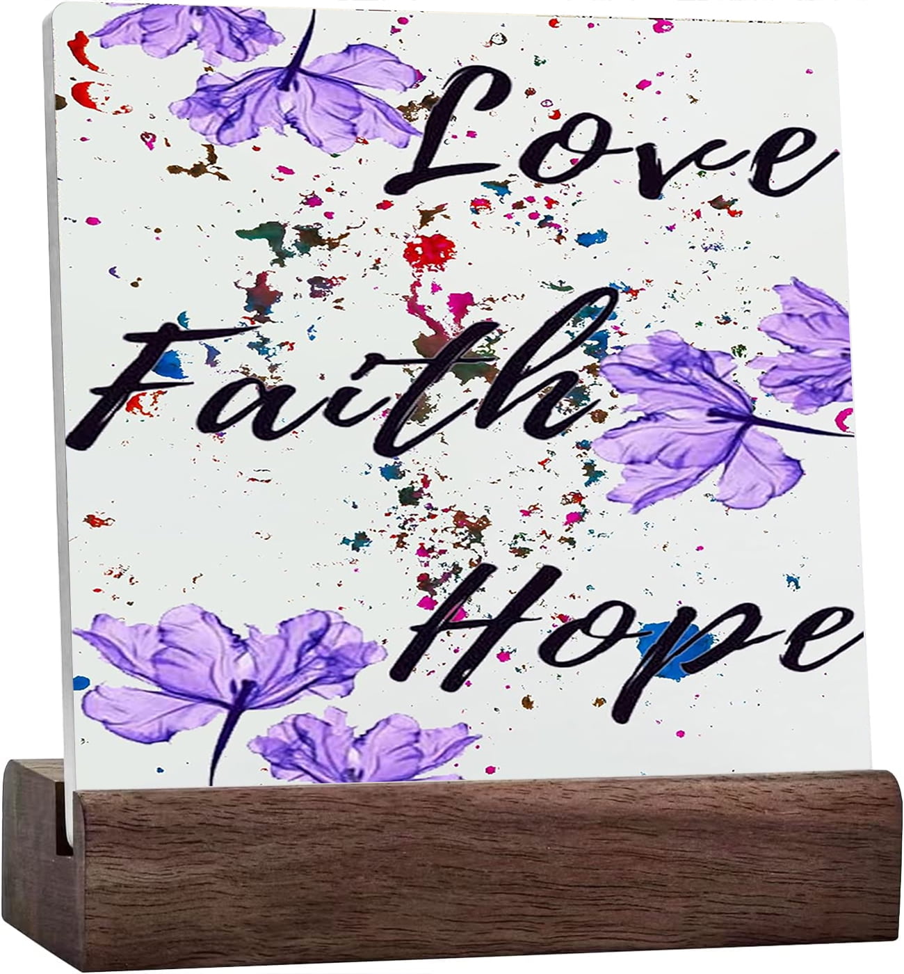 Love Faith Hope Motivational Ceramic Table Plaque With Wooden Stand ...