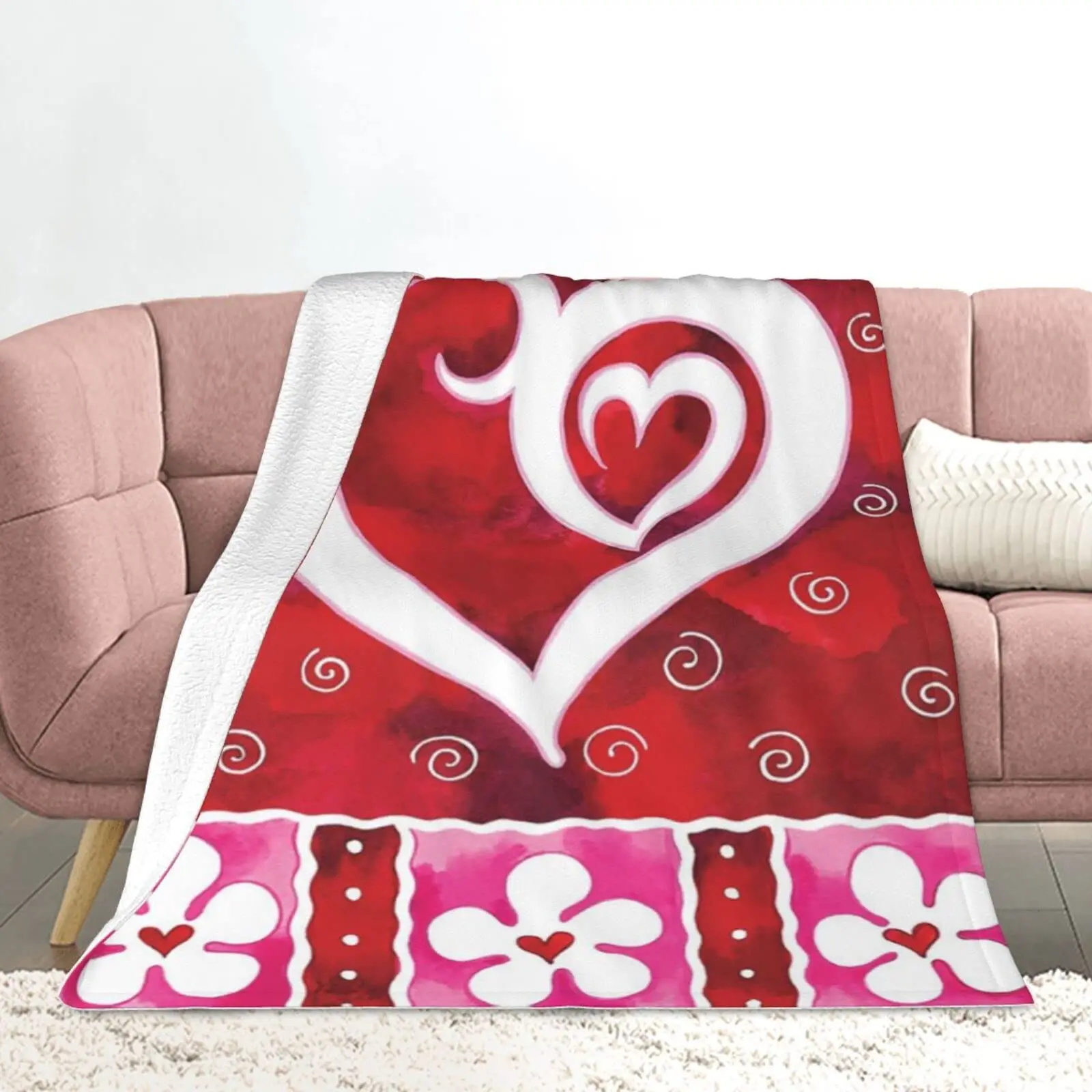 Love Flannel Throw Blanket Heart Shaped Romantic Theme Blanket Warm ...