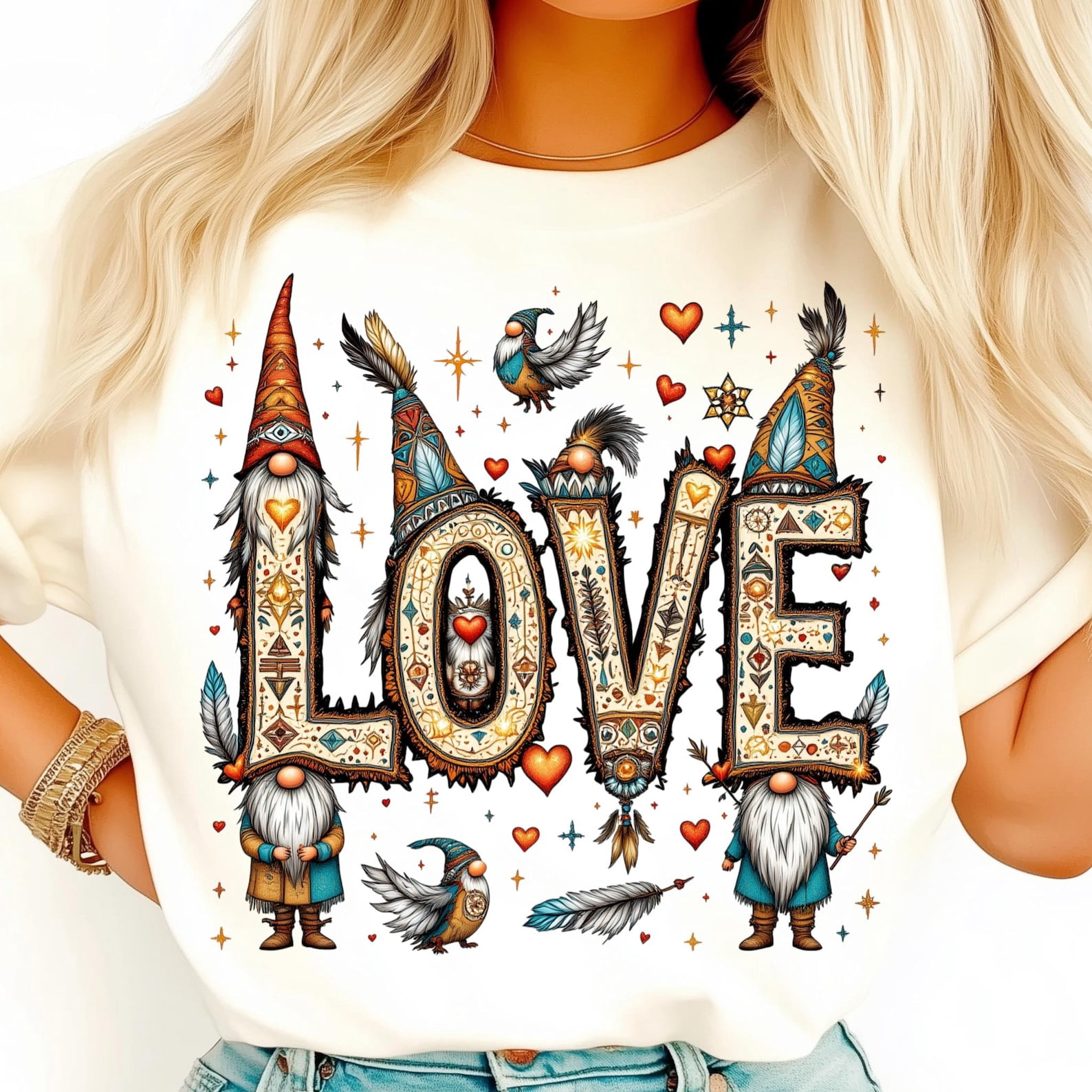 Love Gnome Shirt, Whimsical Art Tee, Heartwarming Shirt, Magical Gnome ...