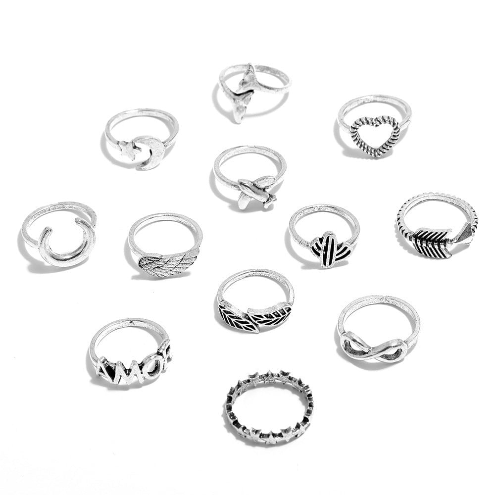 Love God Arrow Angel Wing Star Moon Cactus Ring Set - Walmart.com